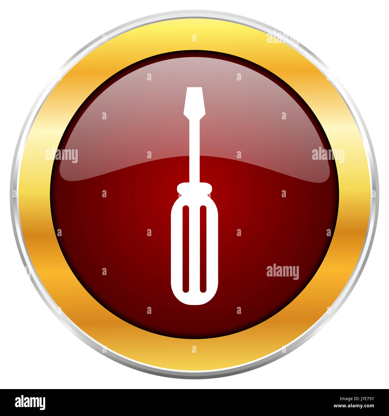 Tool red web icon with golden border isolated on white background ...