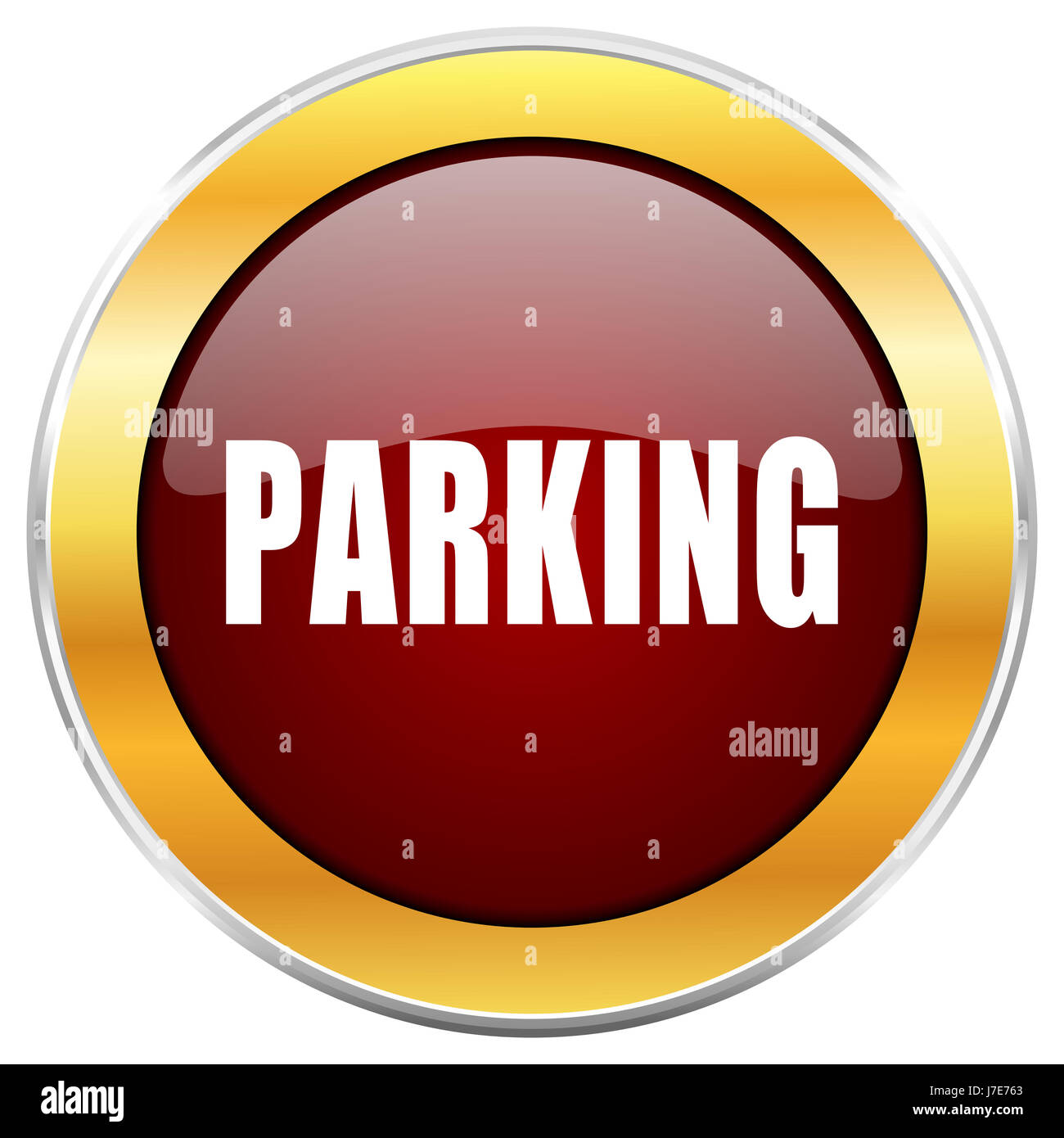 Parking red web icon with golden border isolated on white background ...