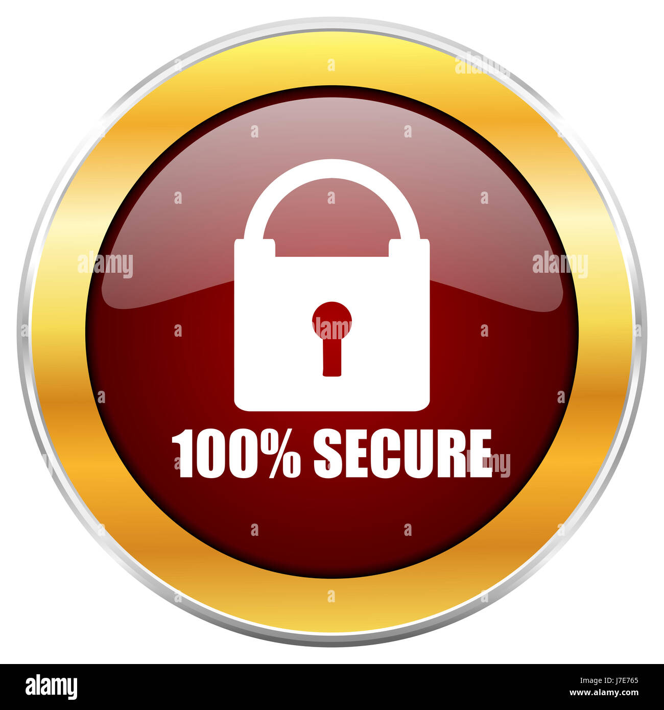 Secure red web icon with golden border isolated on white background ...