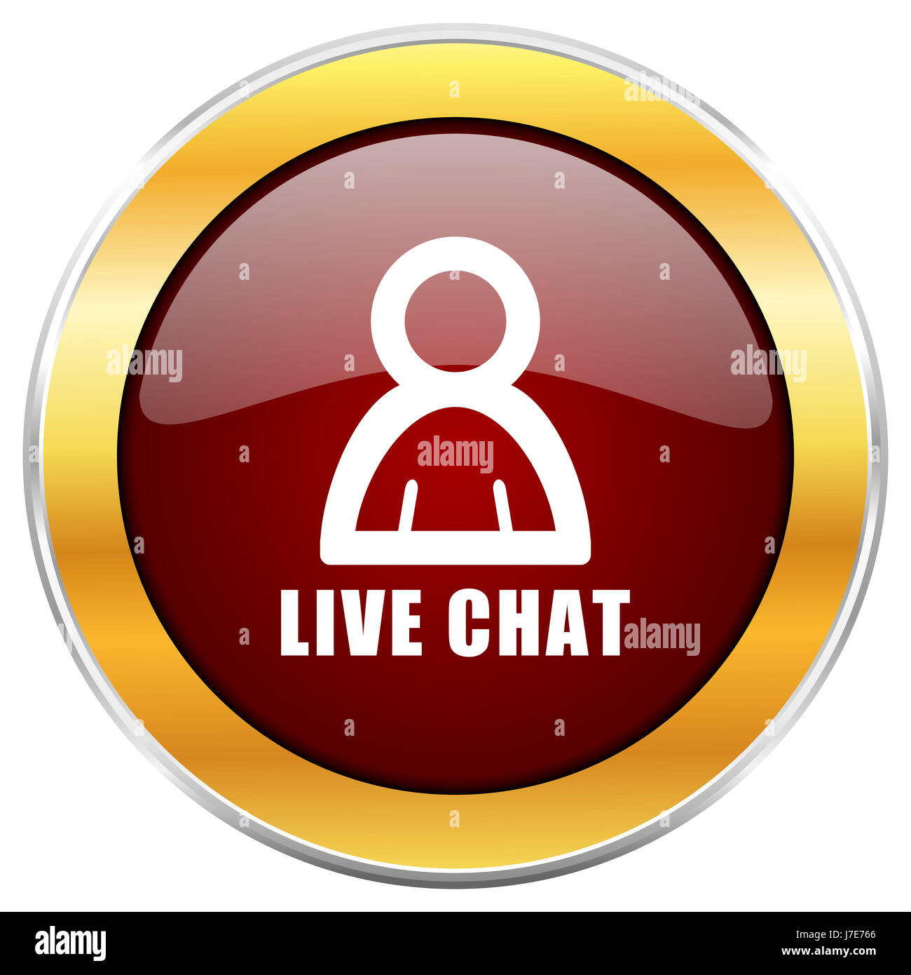 Live chat red web icon with golden border isolated on white background ...