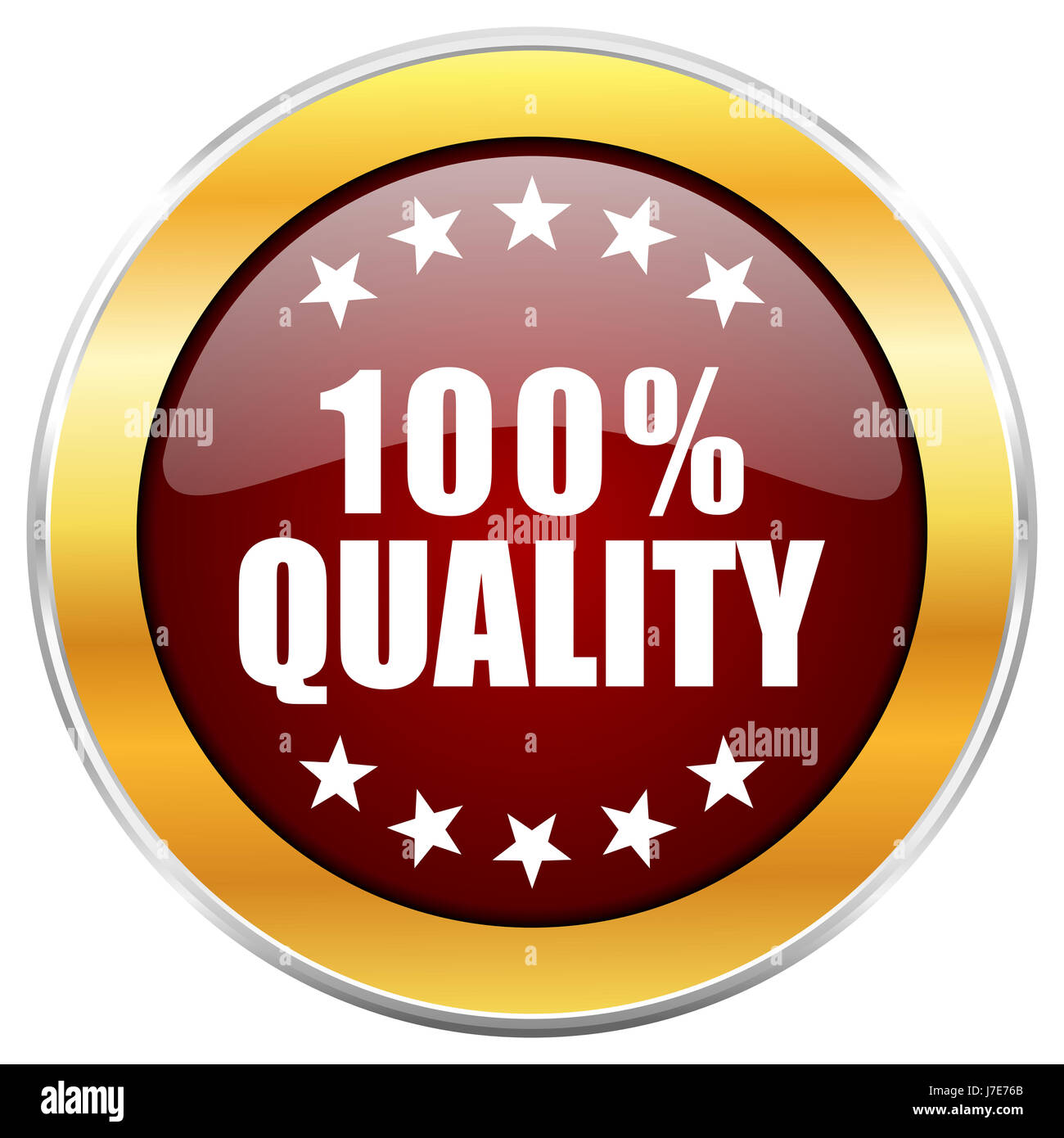 Quality red web icon with golden border isolated on white background ...