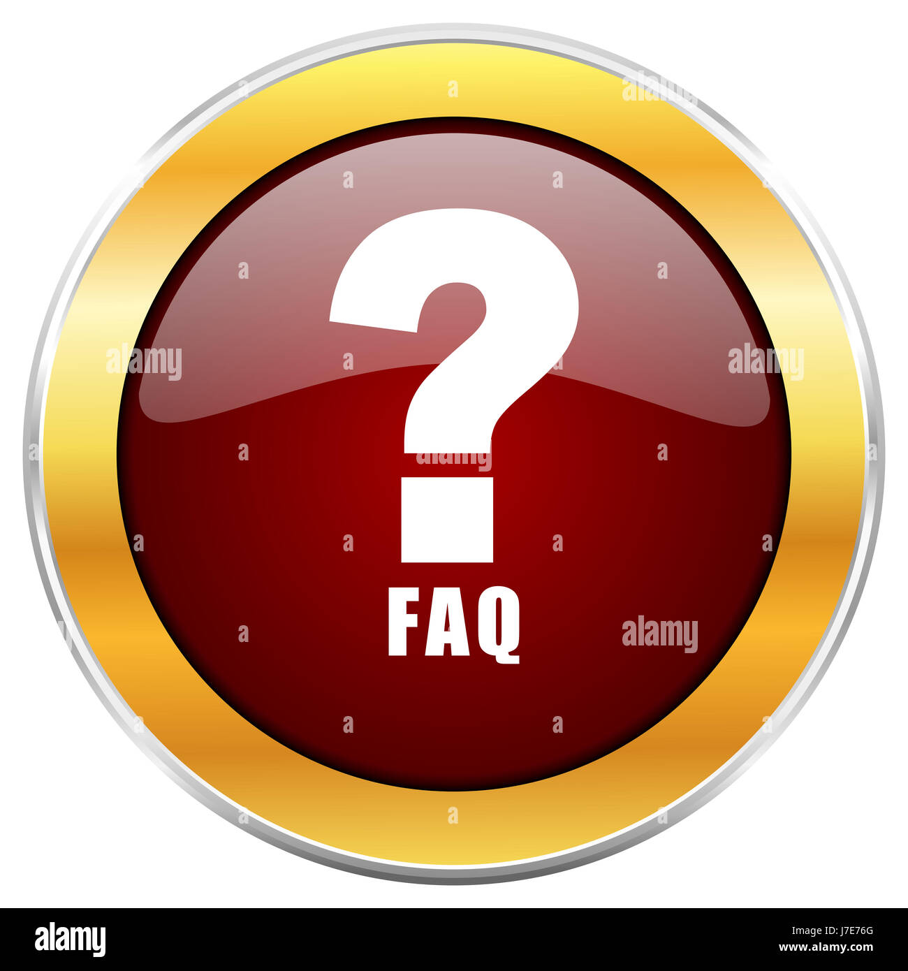 Faq red web icon with golden border isolated on white background. Round ...
