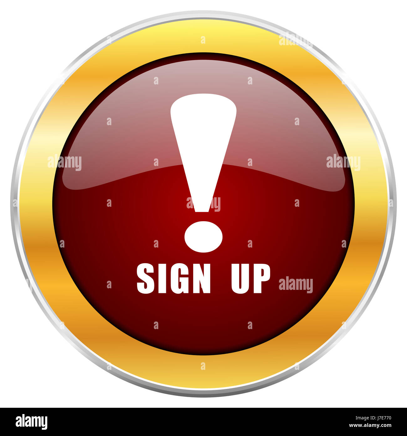 Sign up red web icon with golden border isolated on white background ...
