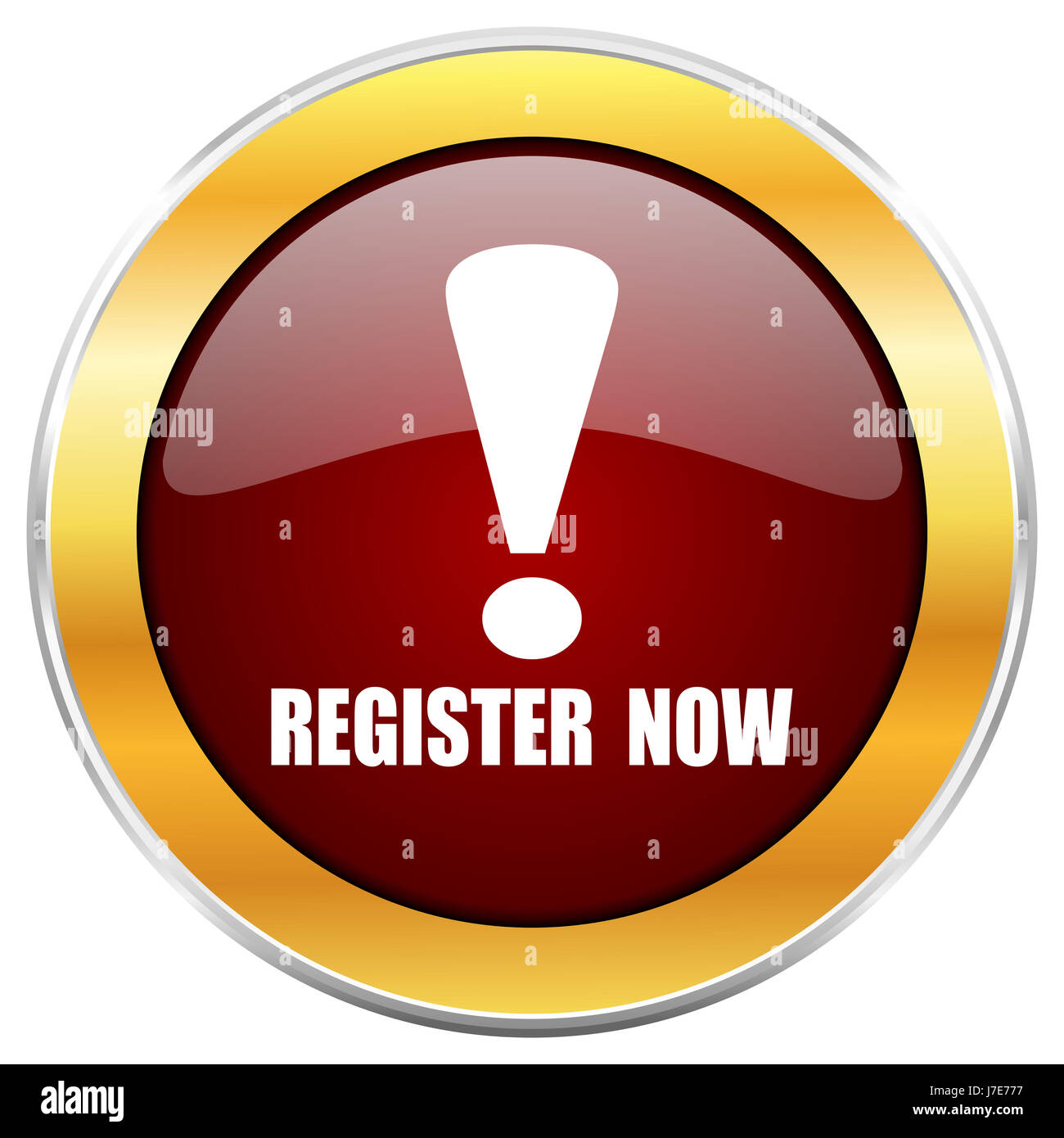 Register now red web icon with golden border isolated on white ...