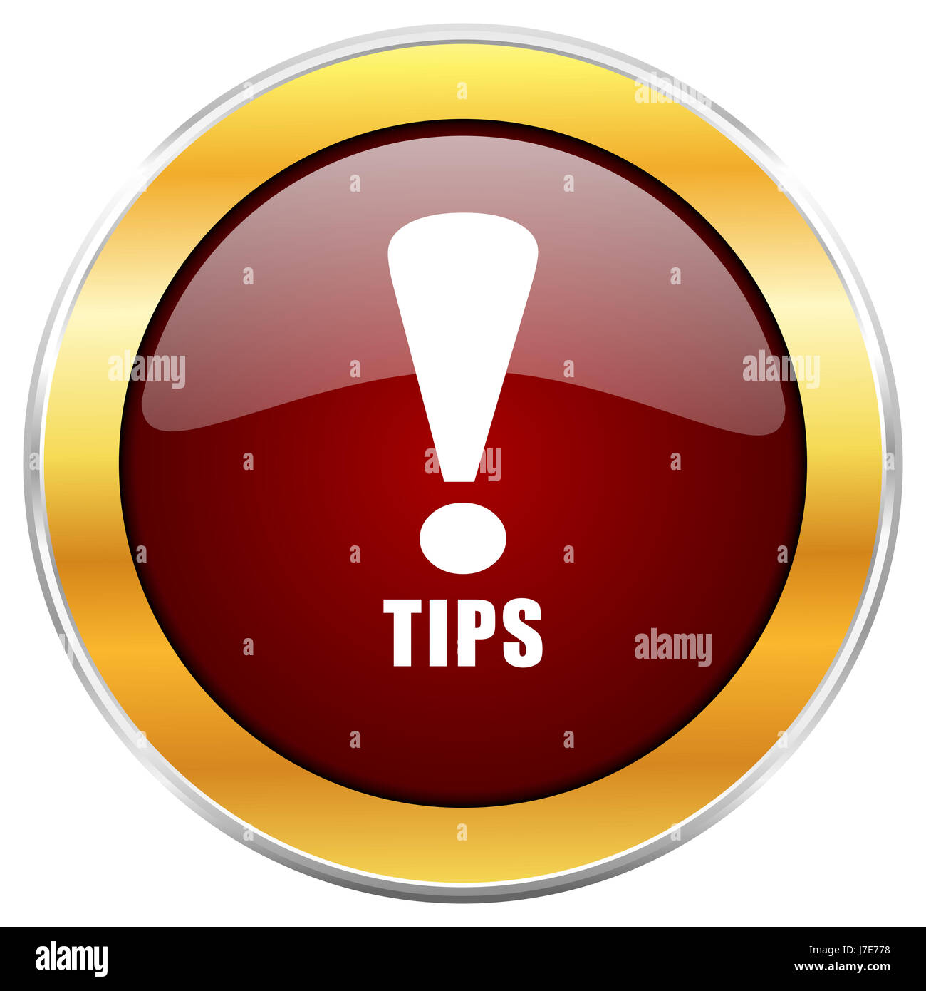 Tips red web icon with golden border isolated on white background ...