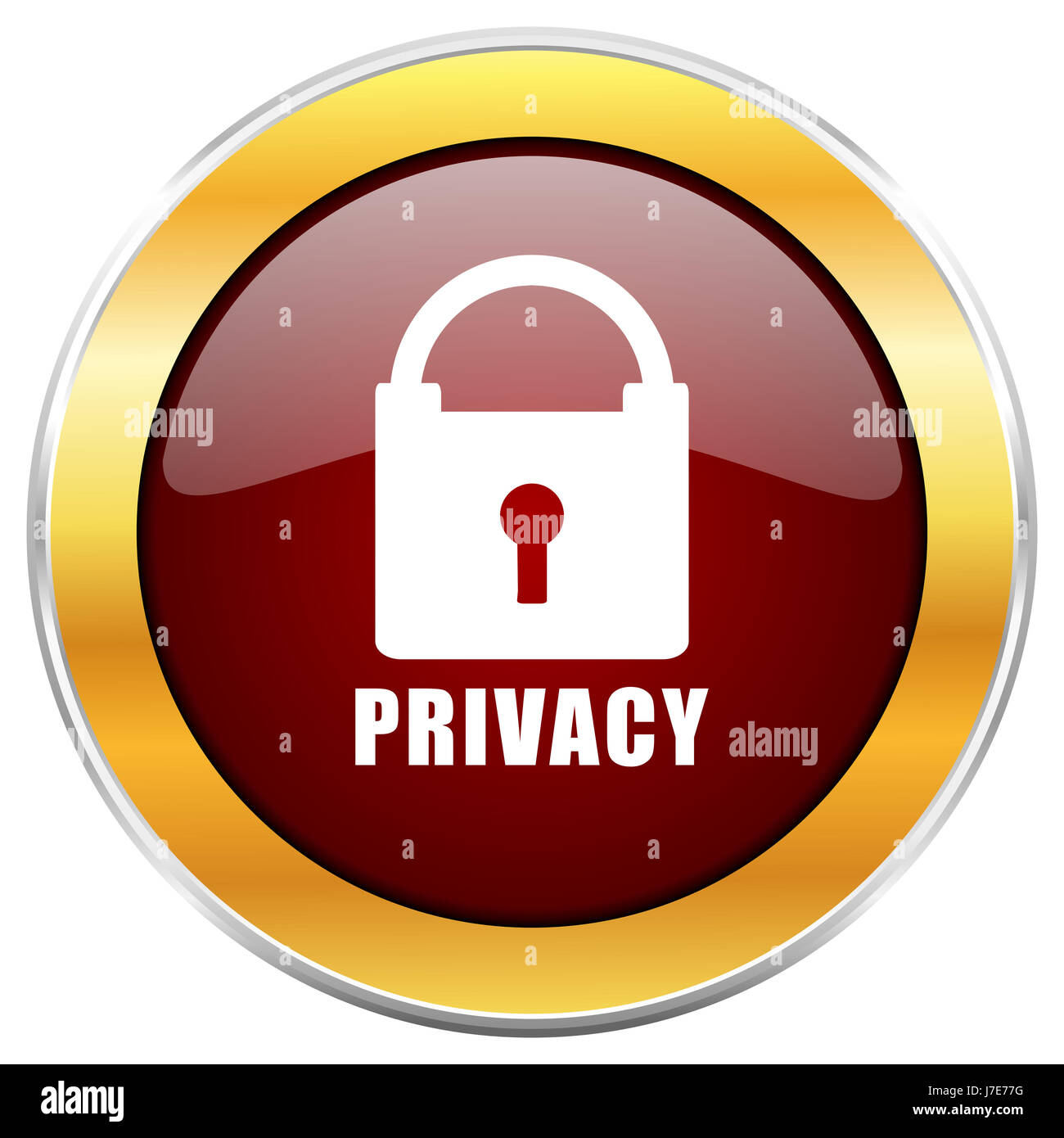Privacy red web icon with golden border isolated on white background ...
