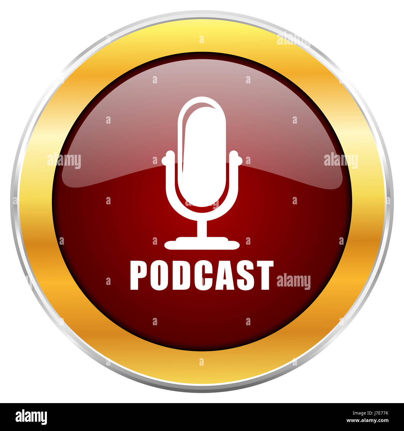 Podcast red web icon with golden border isolated on white background ...
