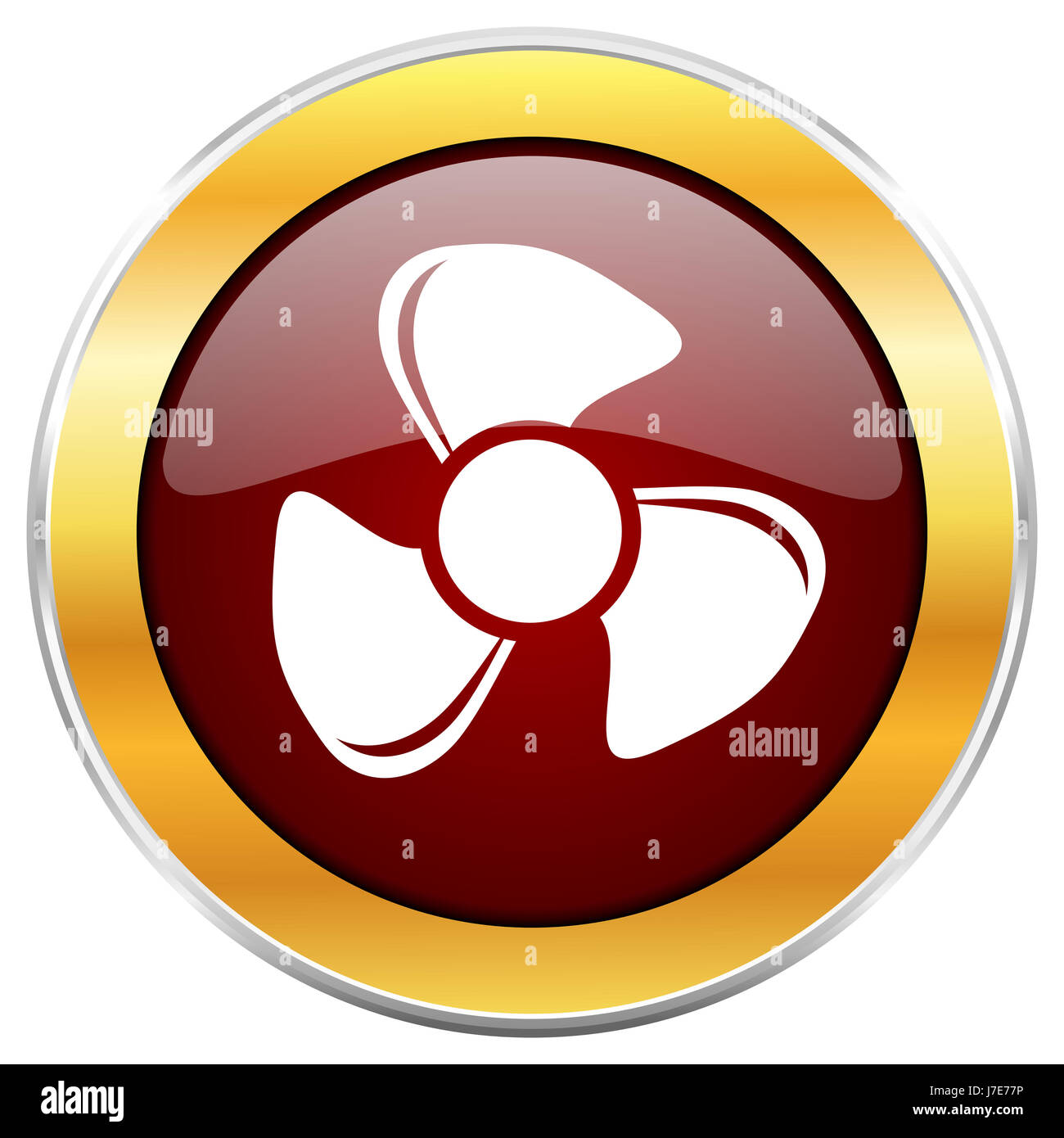 Fan red web icon with golden border isolated on white background. Round ...