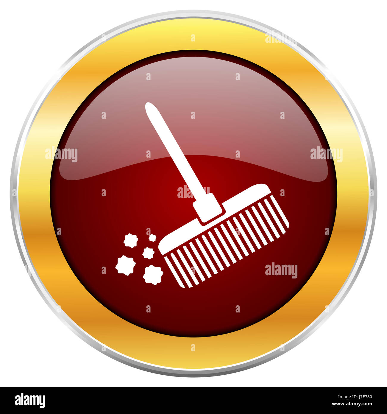 Broom red web icon with golden border isolated on white background ...