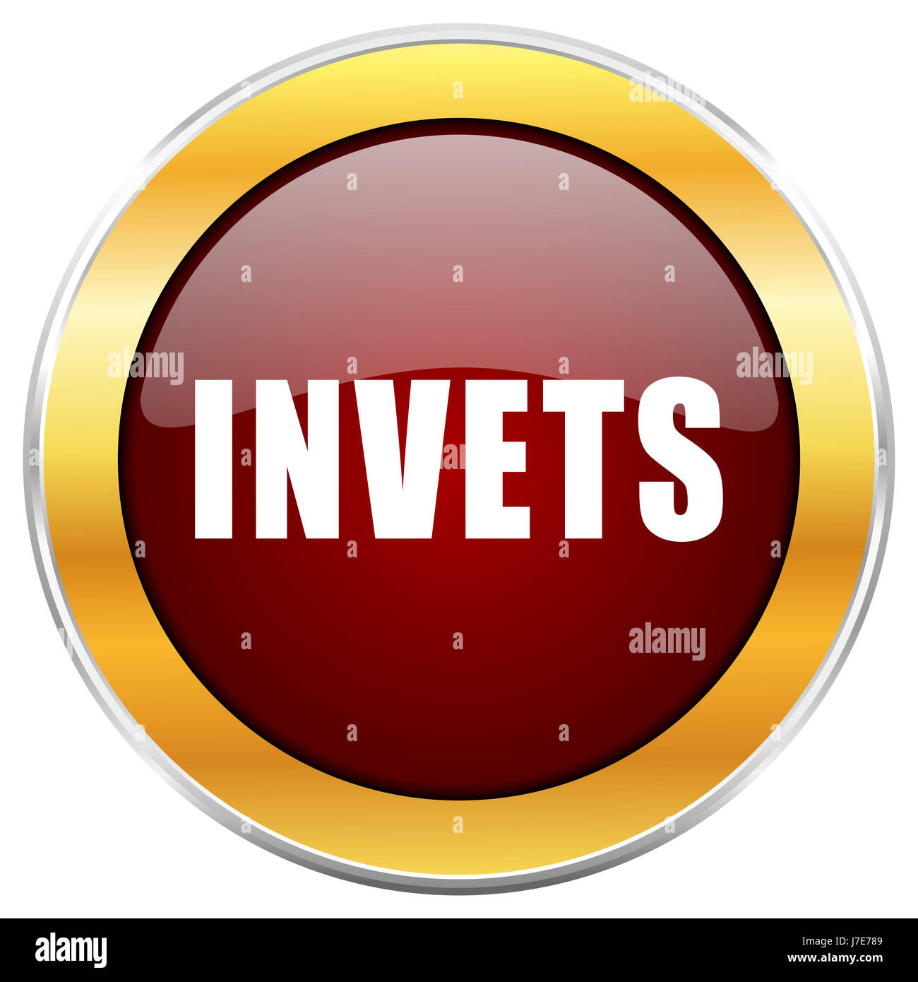 Invest red web icon with golden border isolated on white background ...