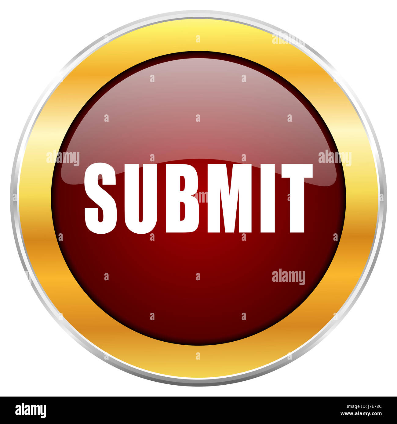 Submit red web icon with golden border isolated on white background ...
