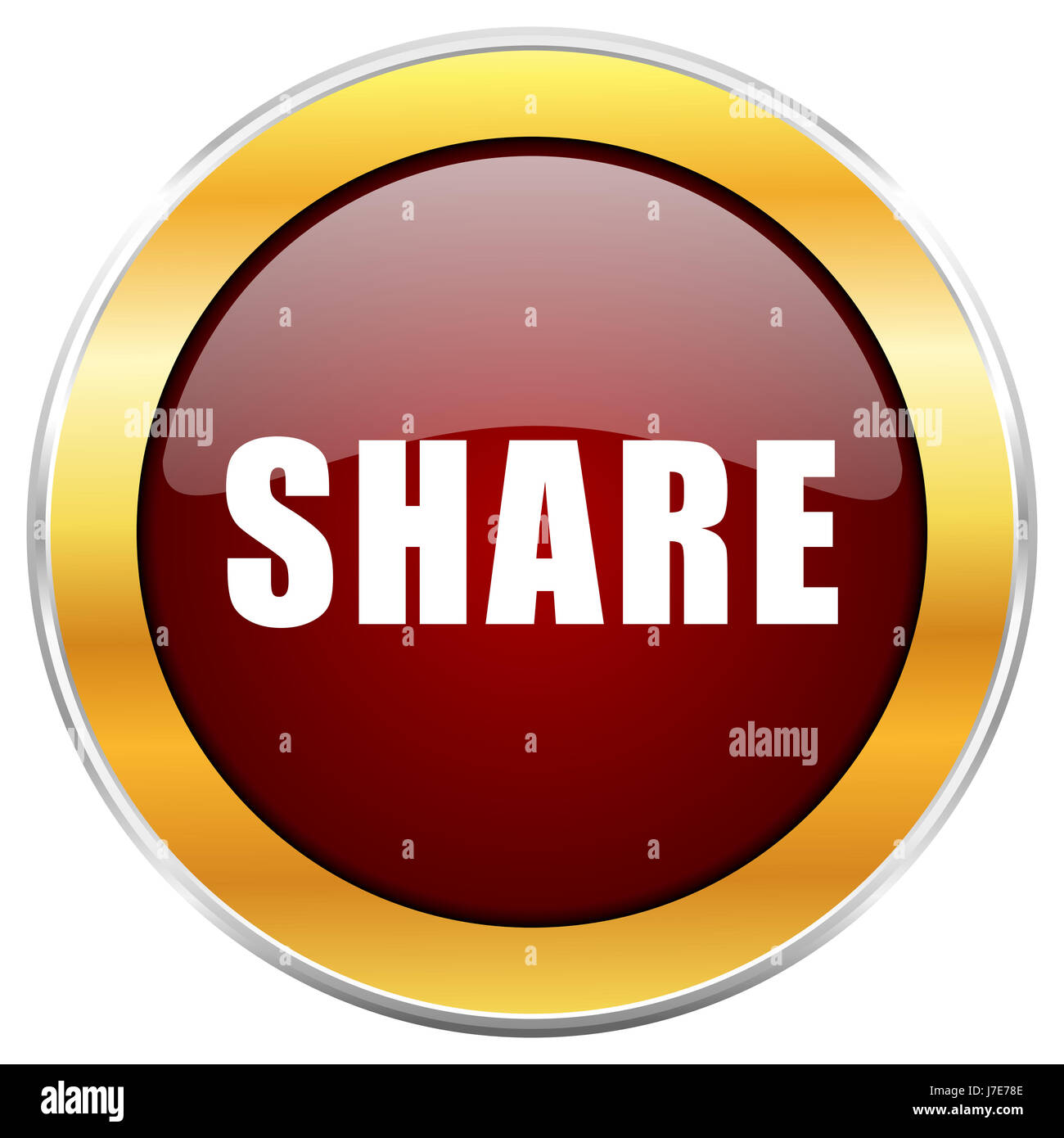 Share red web icon with golden border isolated on white background ...