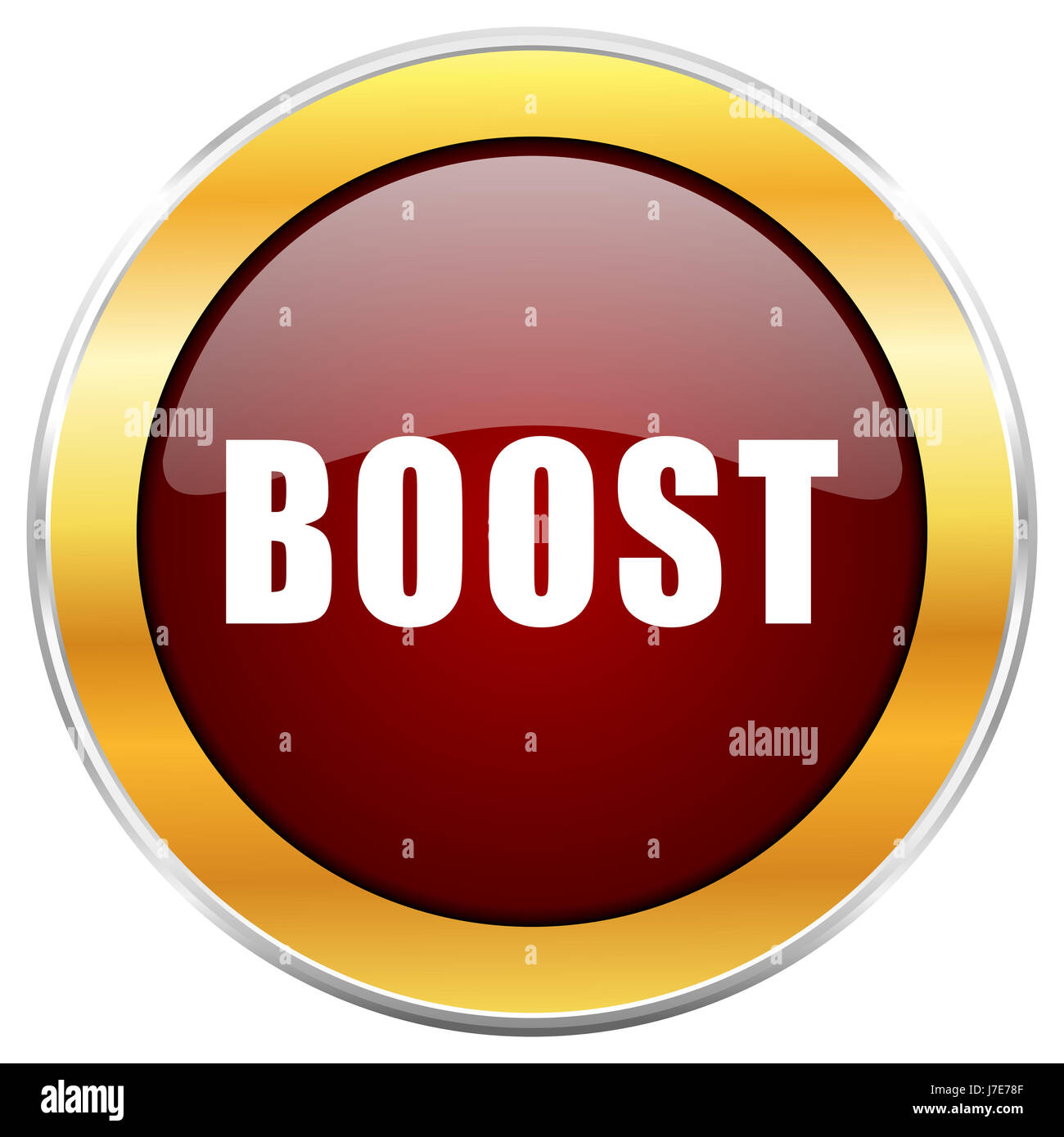 Boost red web icon with golden border isolated on white background ...