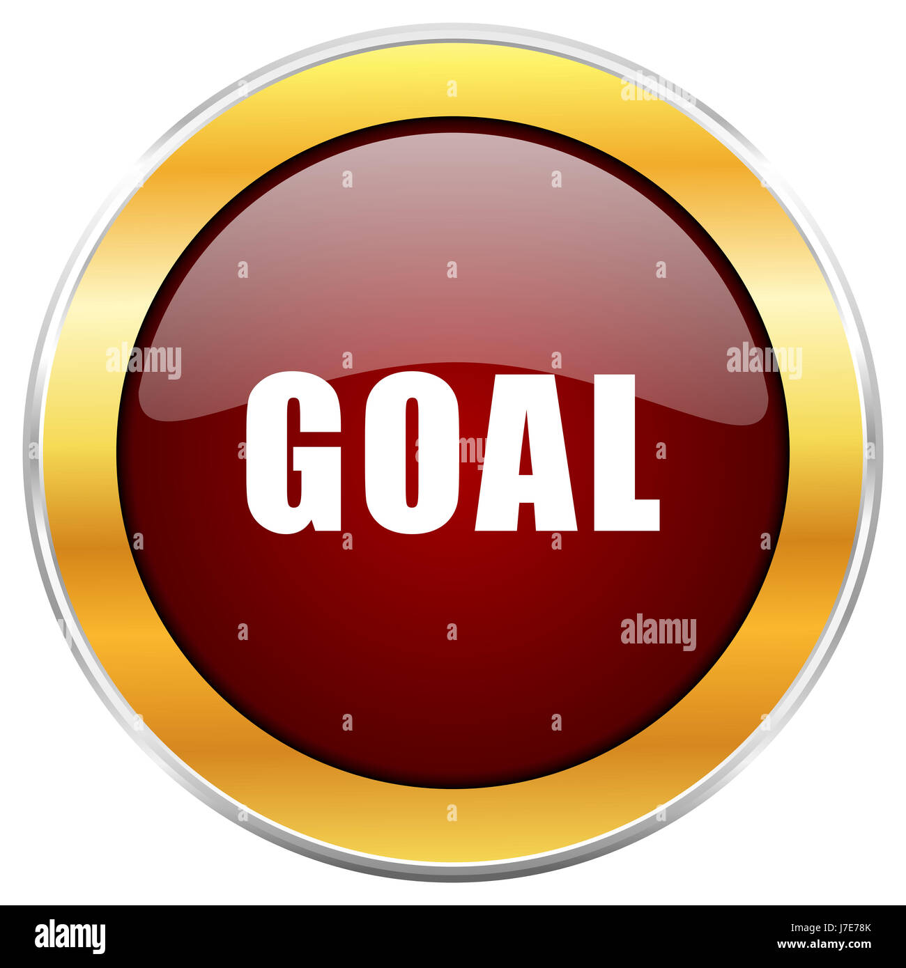 Goal red web icon with golden border isolated on white background ...