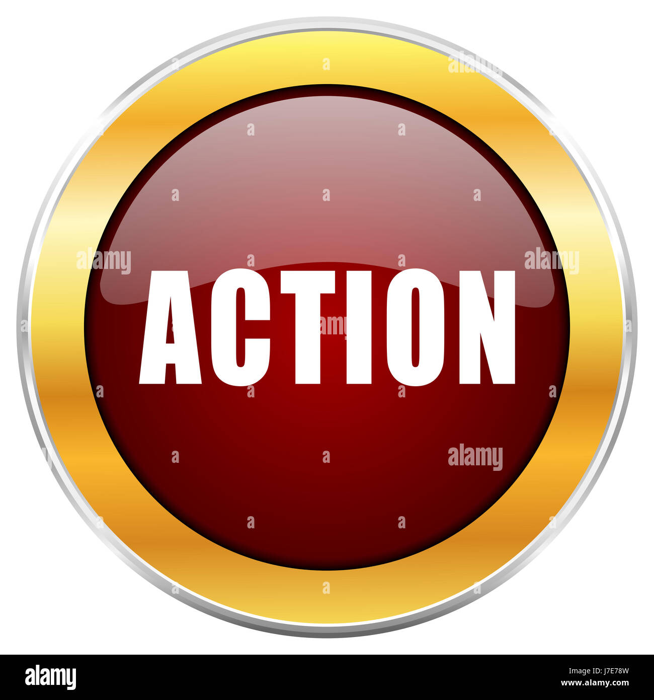 Action red web icon with golden border isolated on white background ...