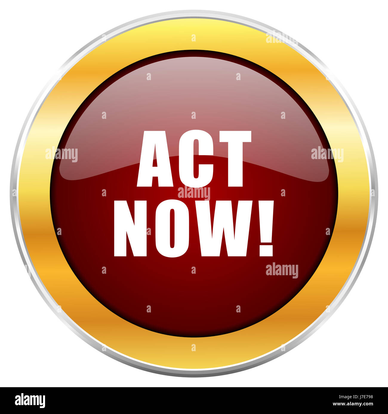 Act now red web icon with golden border isolated on white background ...