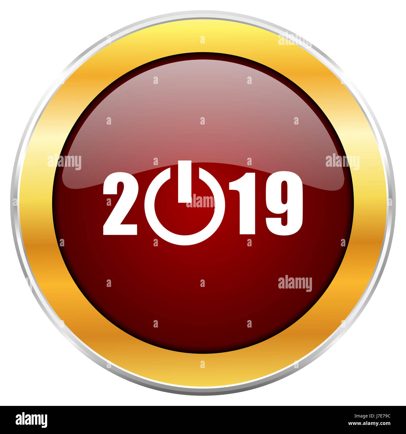 New year 2019 red web icon with golden border isolated on white ...