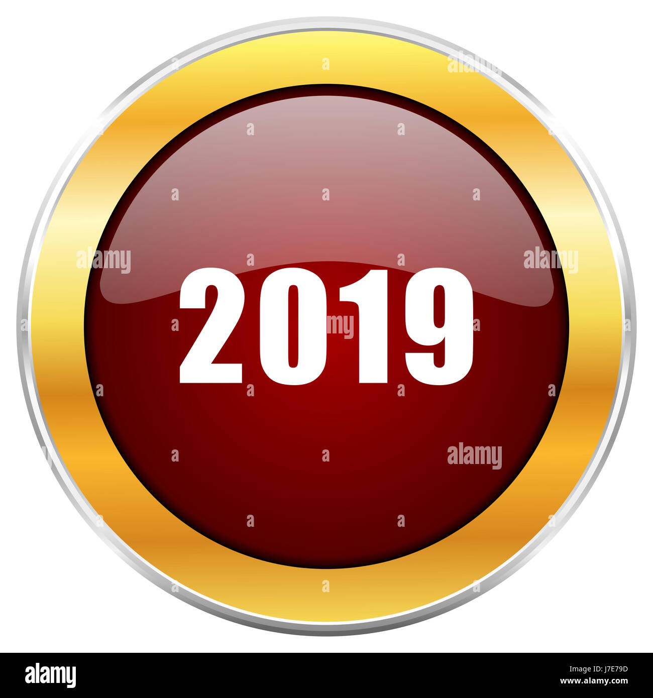 New year 2019 red web icon with golden border isolated on white ...