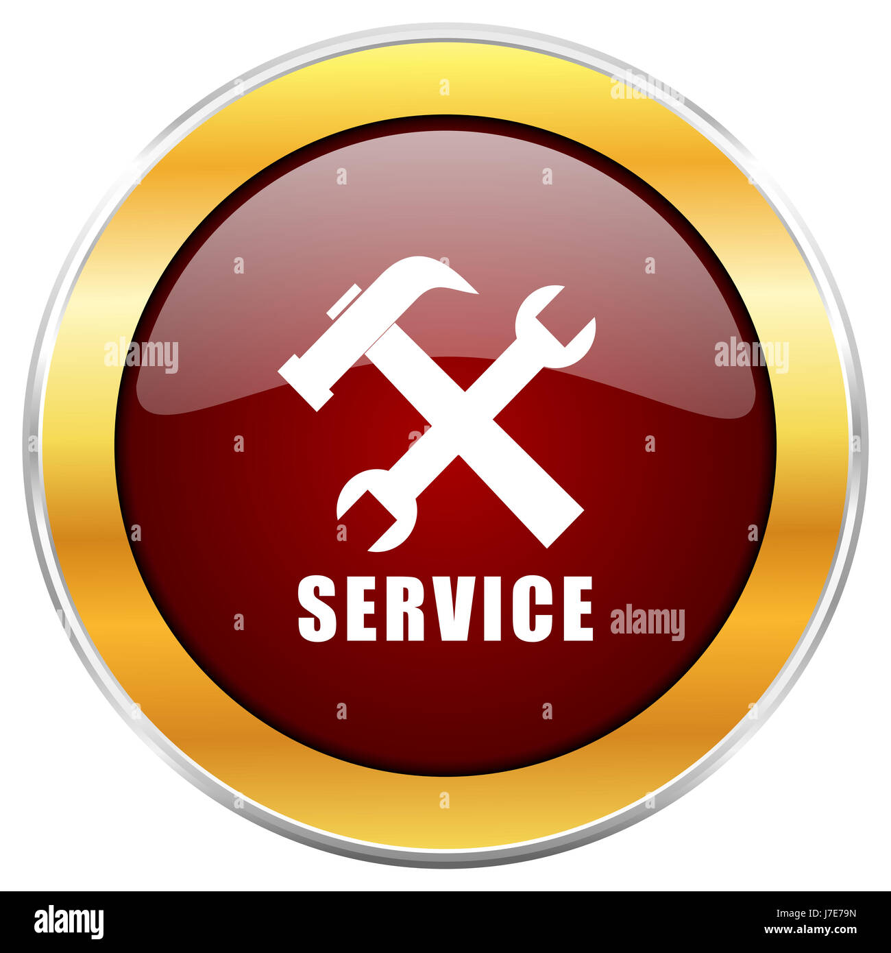 Service red web icon with golden border isolated on white background ...