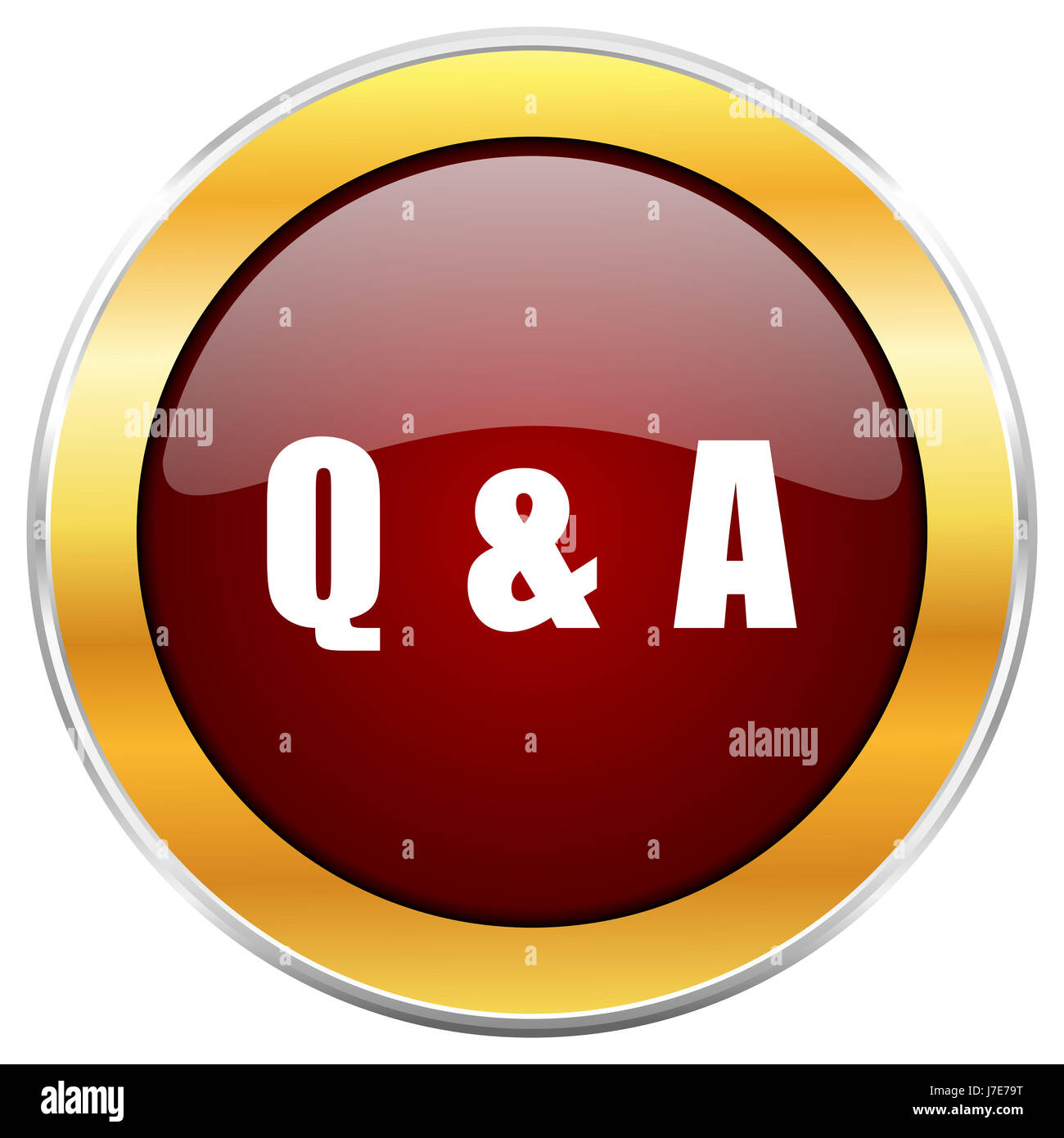 Question answer red web icon with golden border isolated on white ...