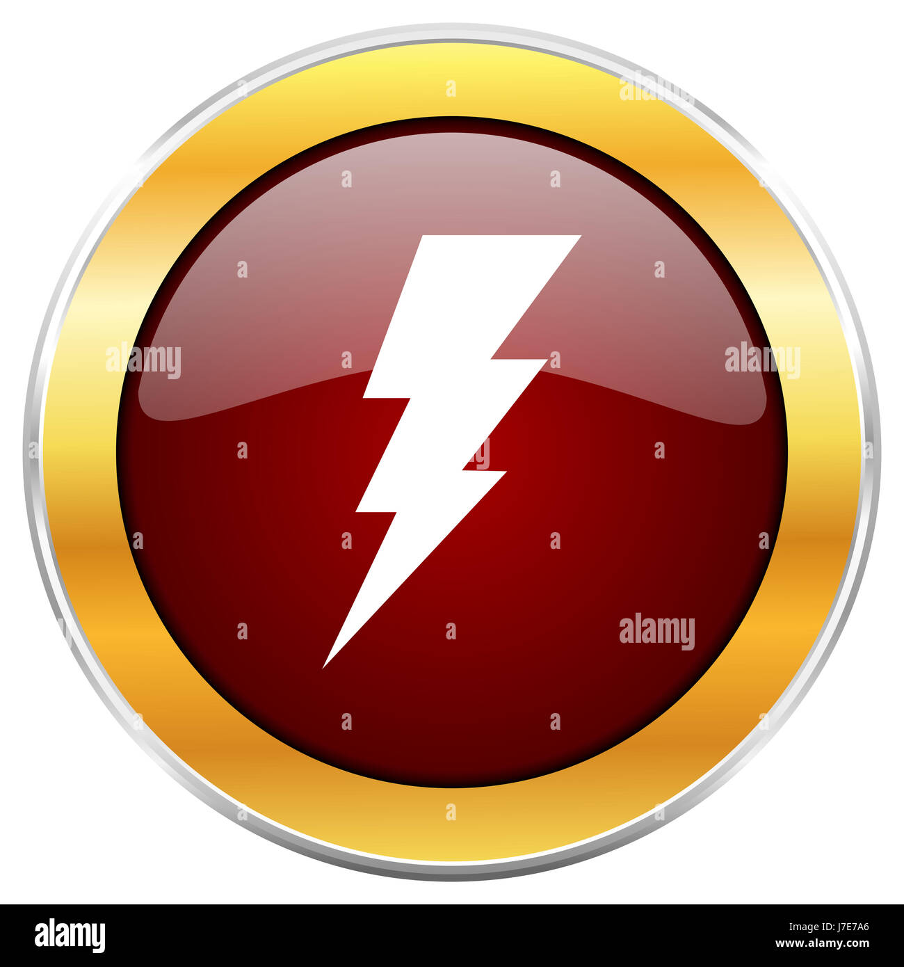 Bolt red web icon with golden border isolated on white background ...