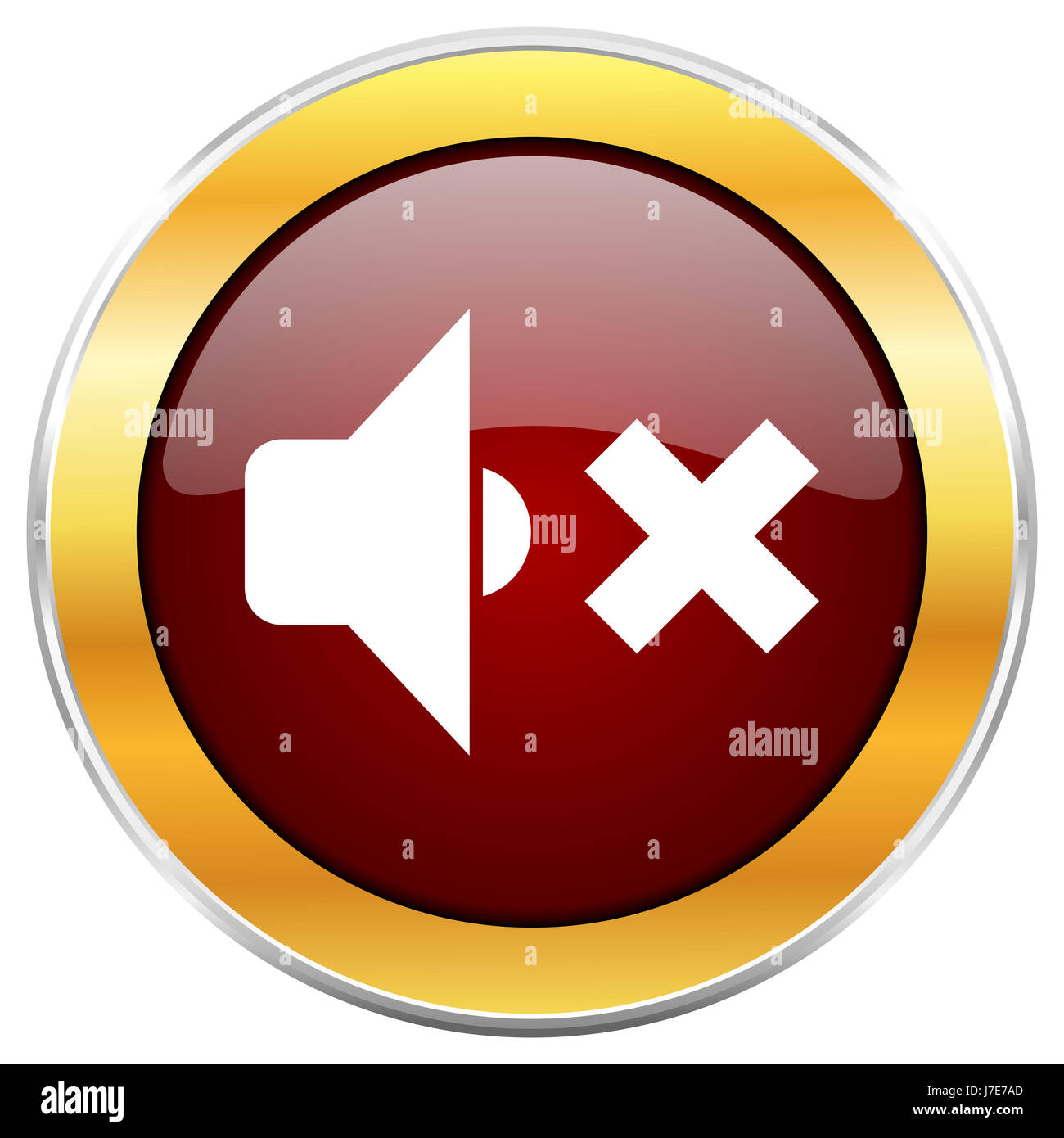 Speaker volume red web icon with golden border isolated on white ...
