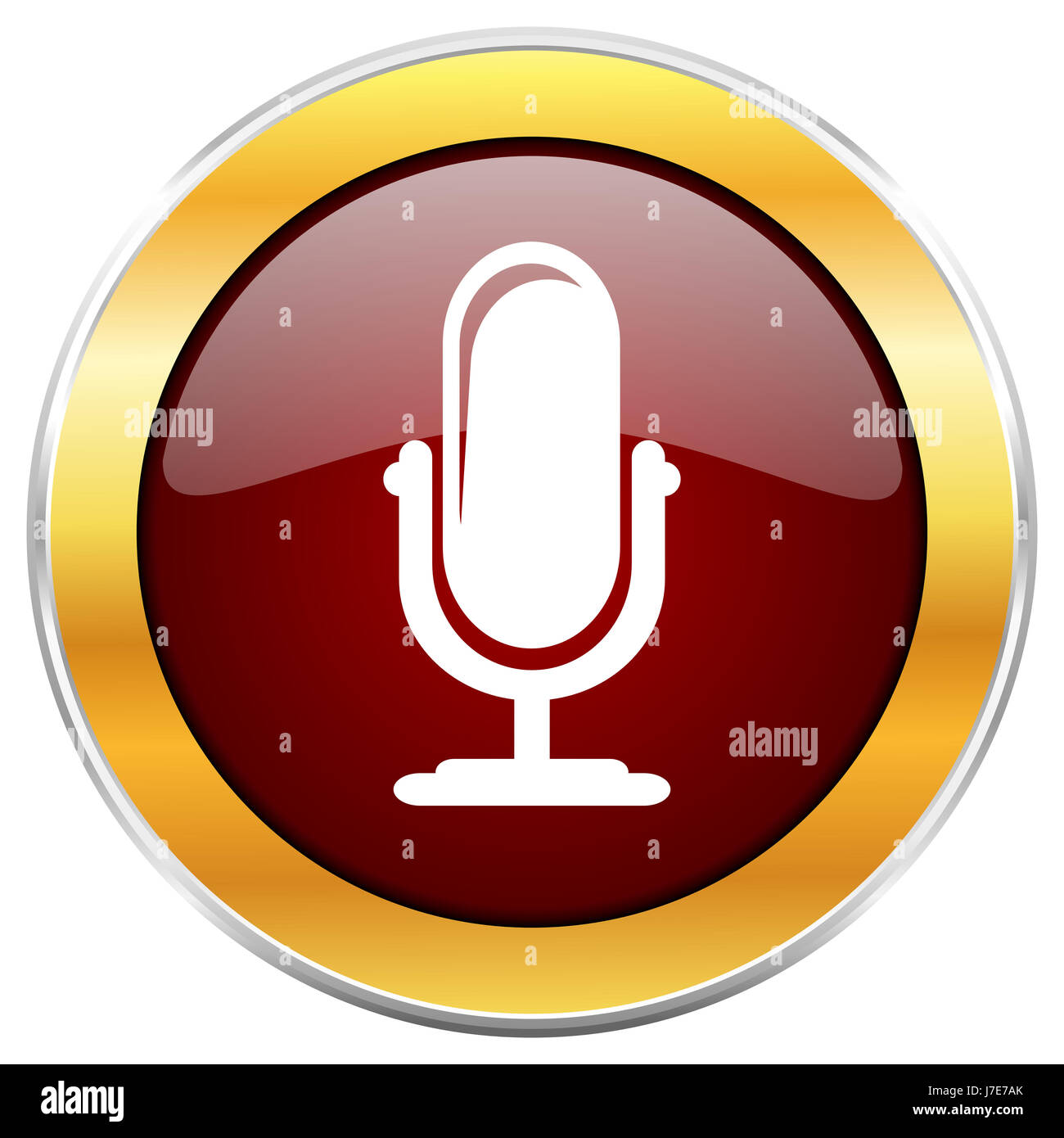 Microphone red web icon with golden border isolated on white background ...