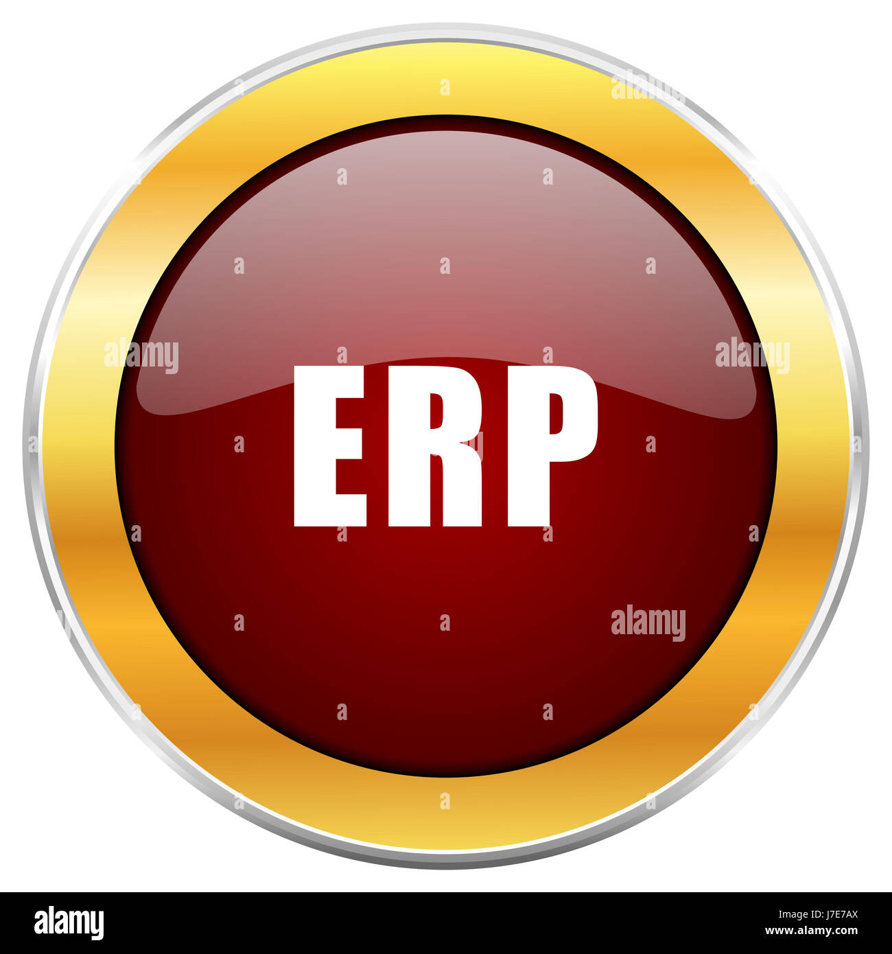 Erp red web icon with golden border isolated on white background. Round ...