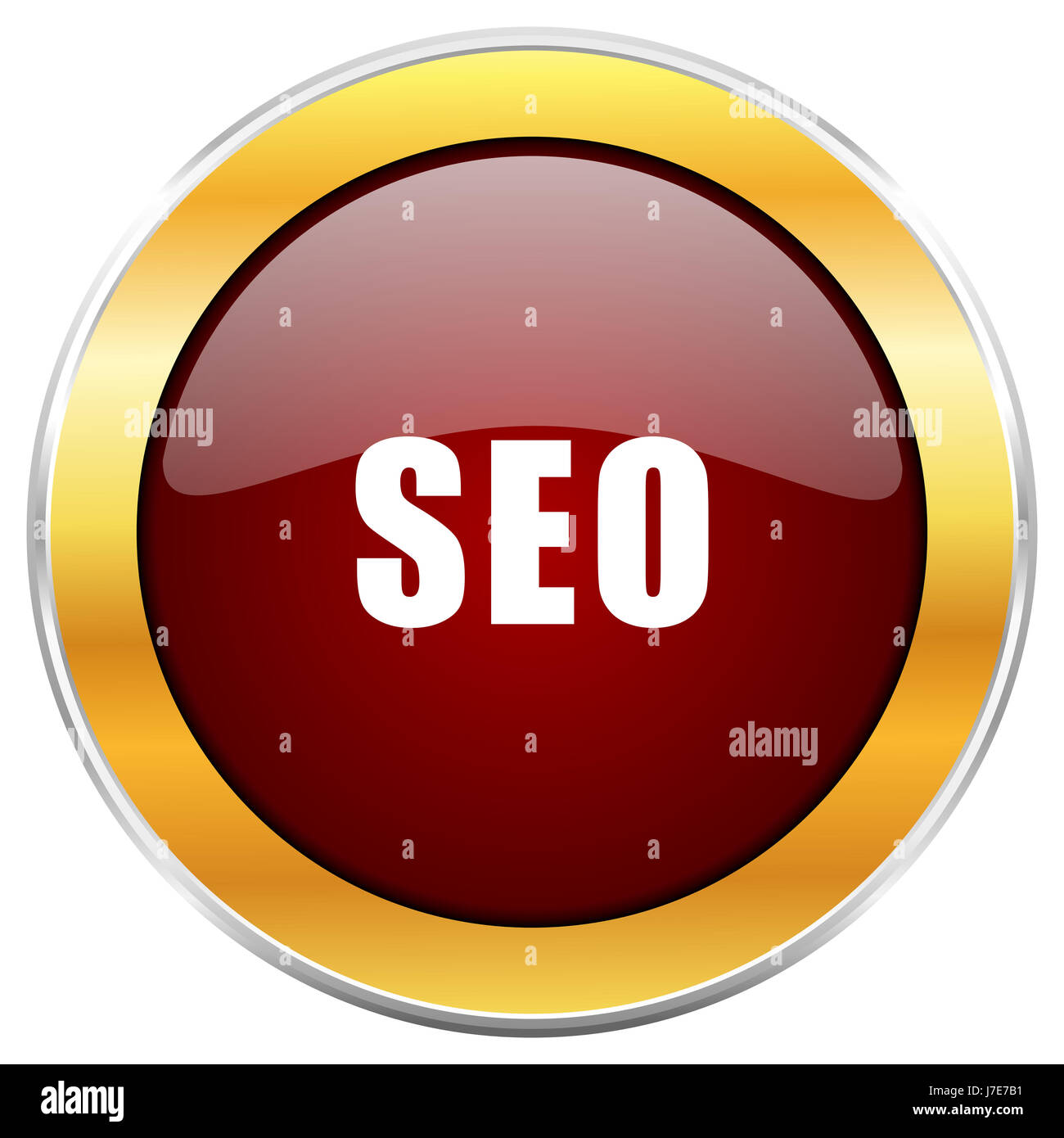 Seo red web icon with golden border isolated on white background. Round ...