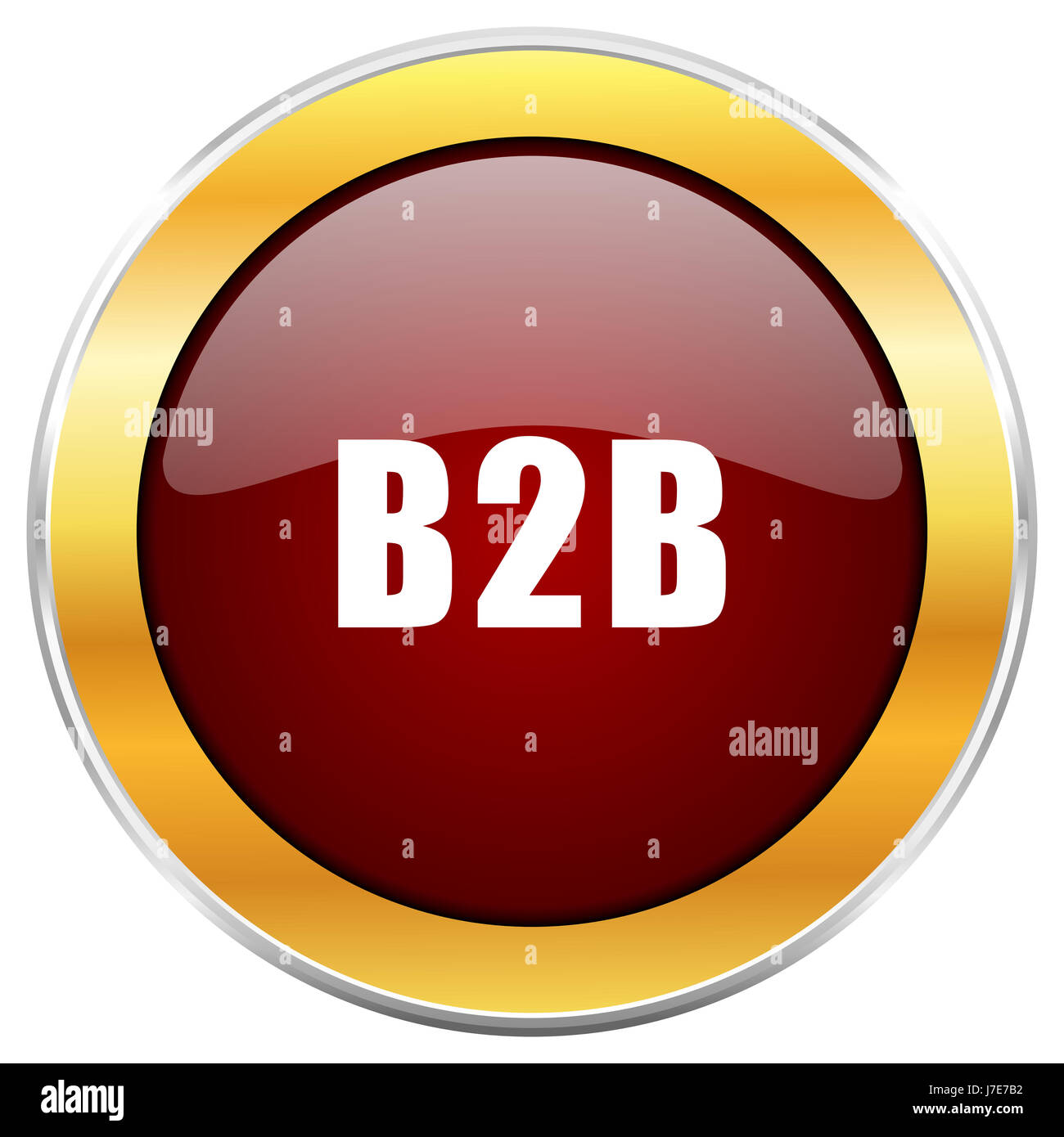 B2b red web icon with golden border isolated on white background. Round ...