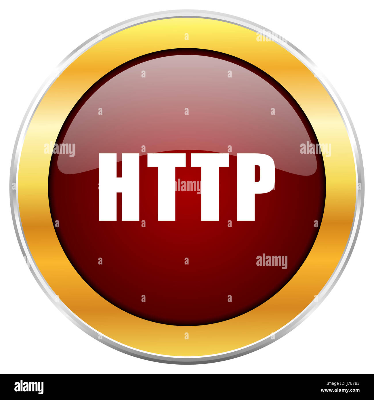 Http red web icon with golden border isolated on white background ...
