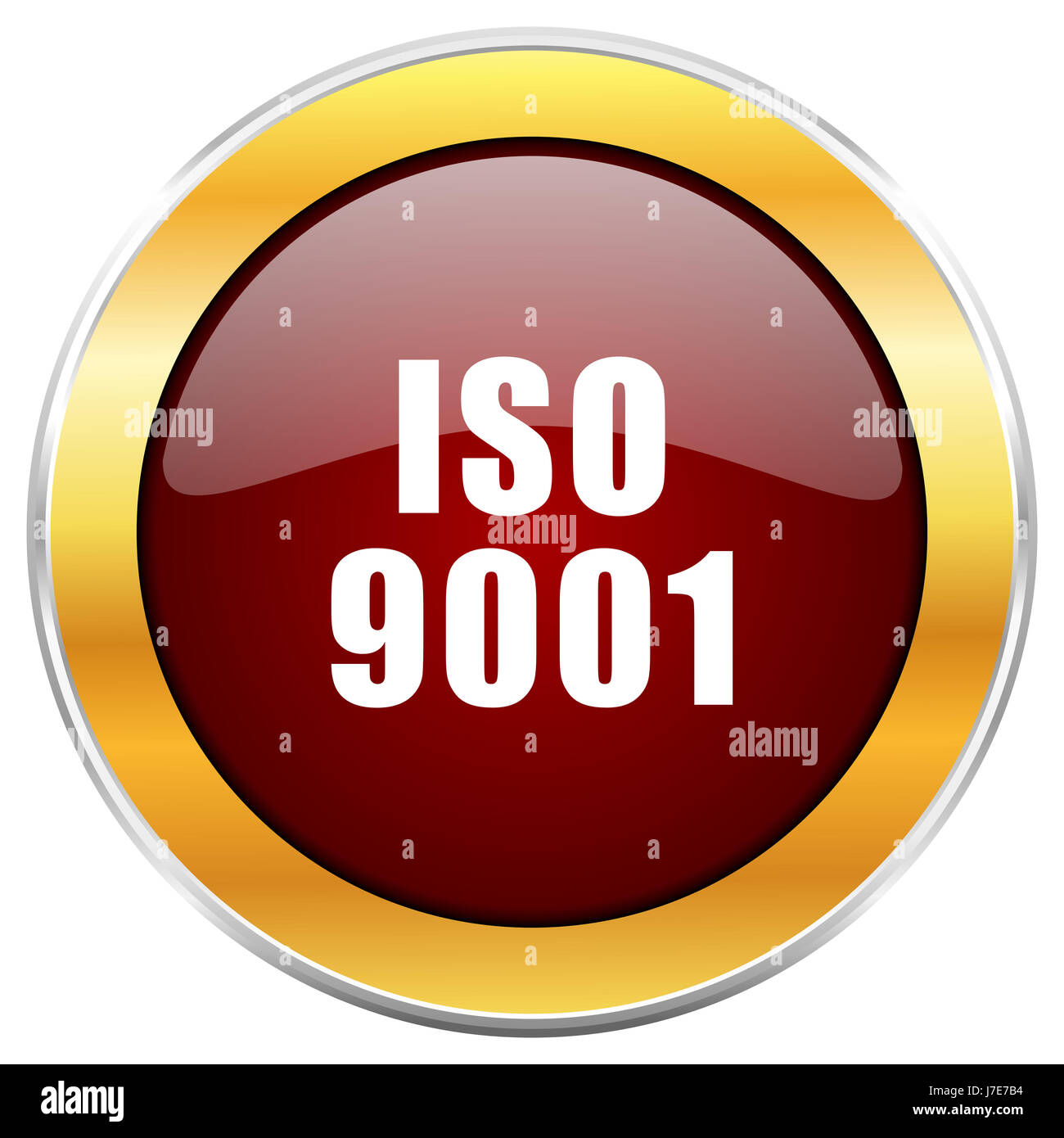 Iso 9001 red web icon with golden border isolated on white background ...