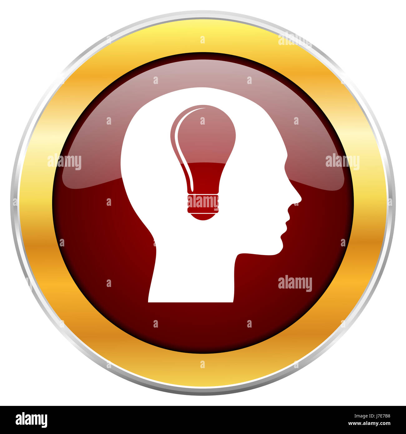 Head red web icon with golden border isolated on white background ...