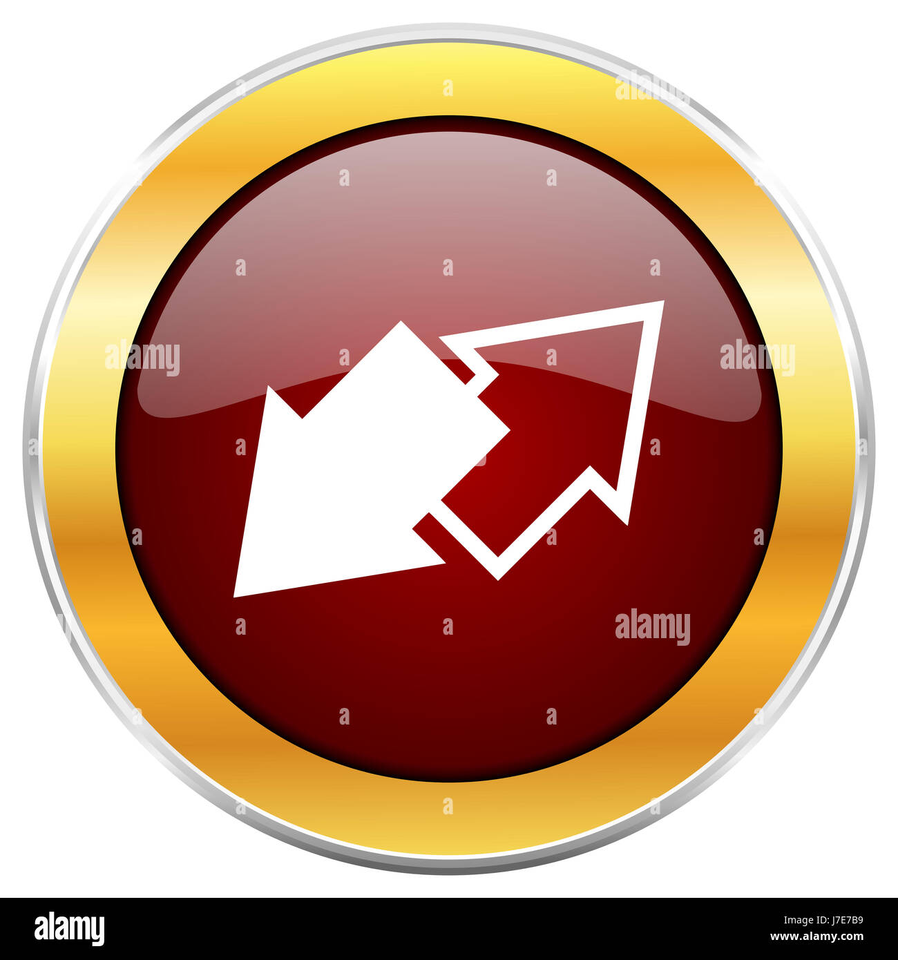 Exchange red web icon with golden border isolated on white background ...