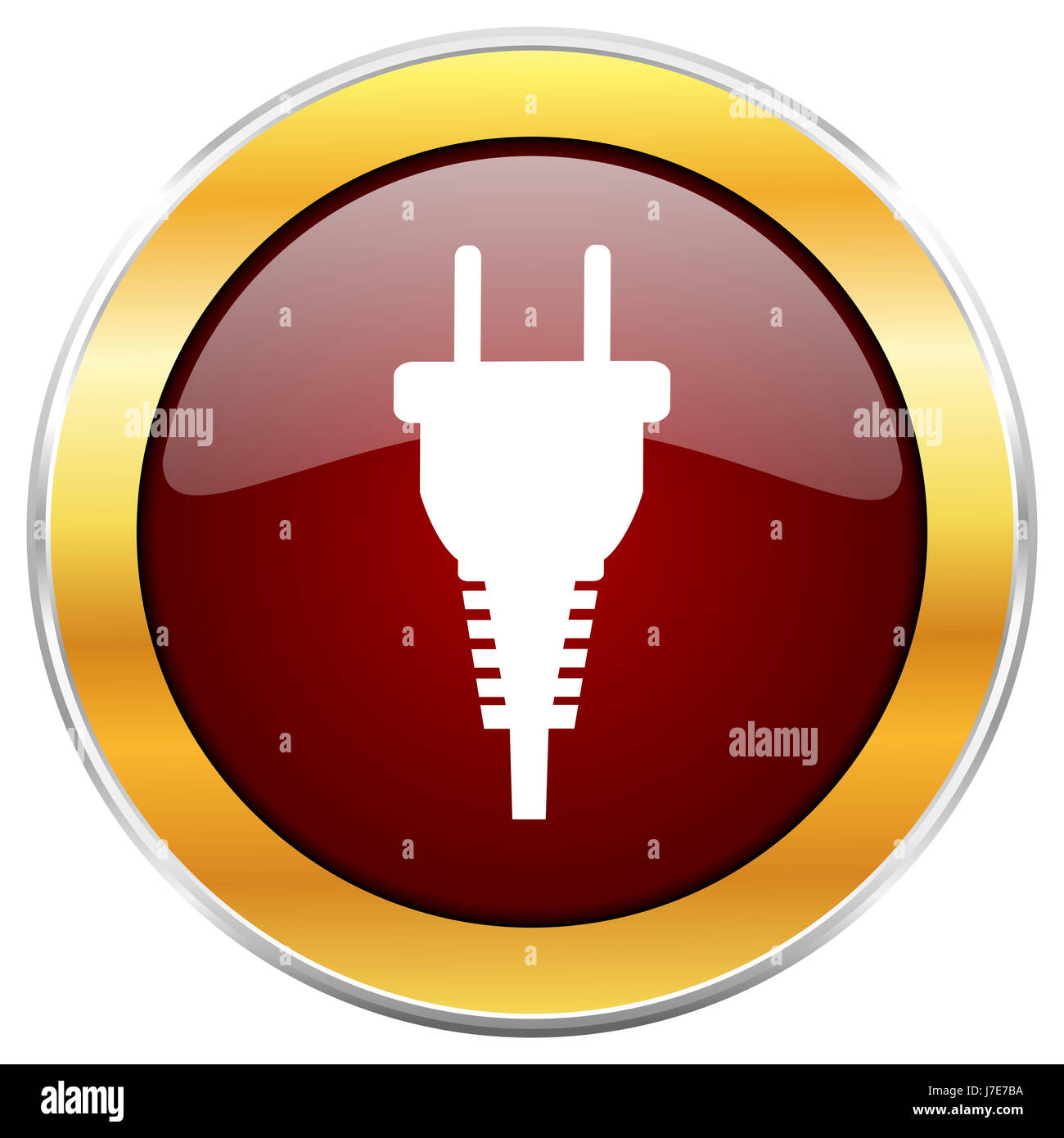 Plug red web icon with golden border isolated on white background ...
