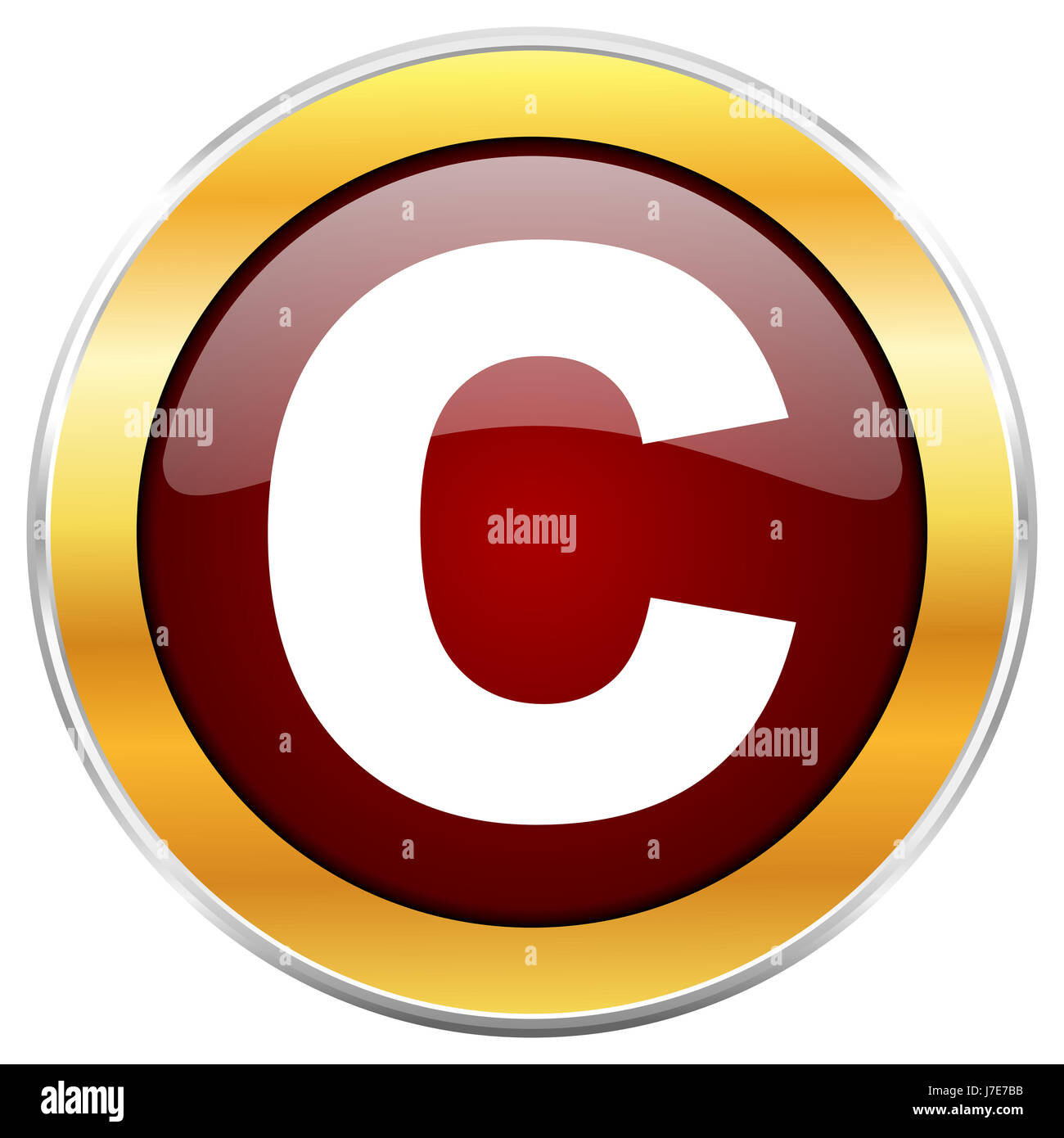 Copyright red web icon with golden border isolated on white background ...