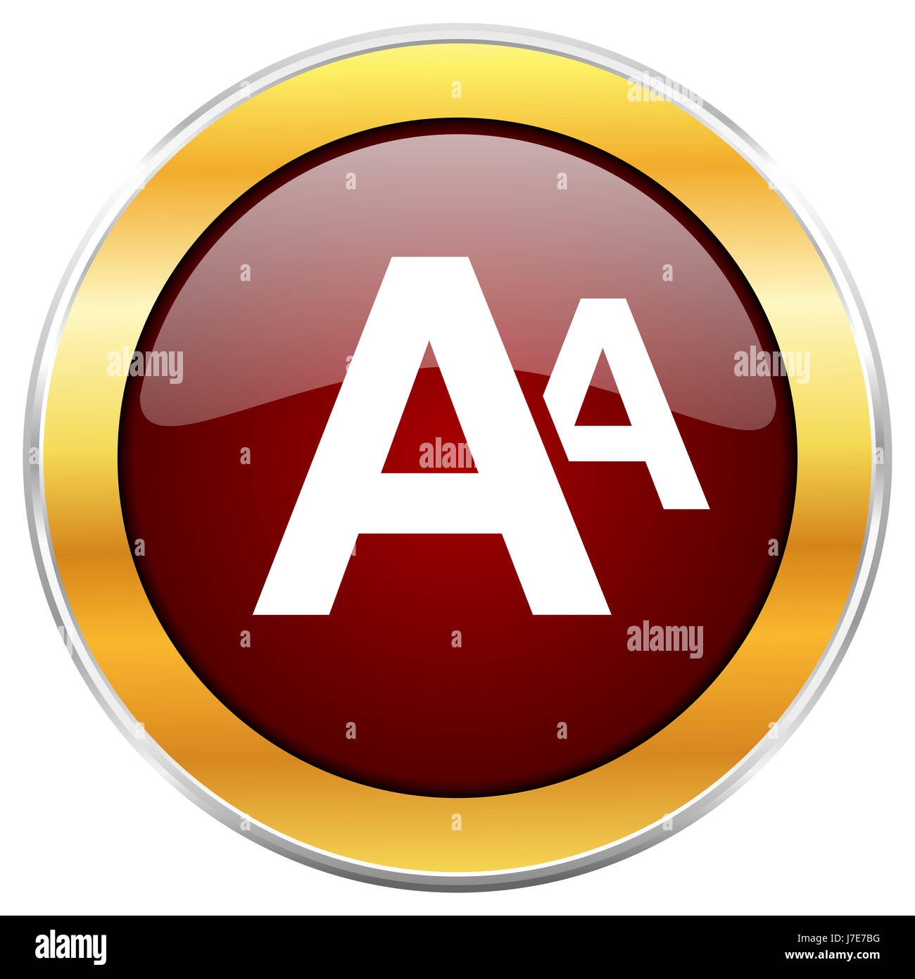 Alphabet red web icon with golden border isolated on white background ...
