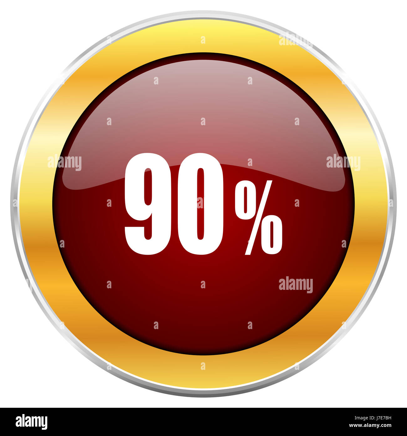 90 percent red web icon with golden border isolated on white background ...
