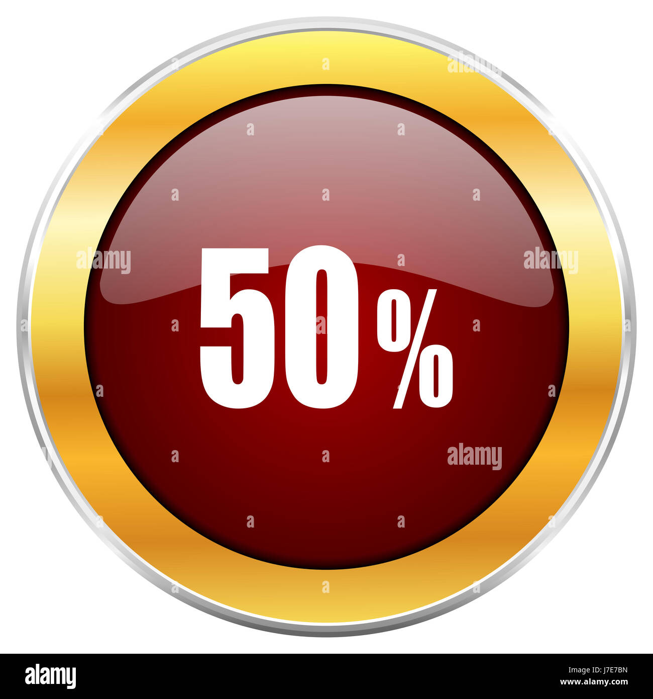 50 percent red web icon with golden border isolated on white background ...