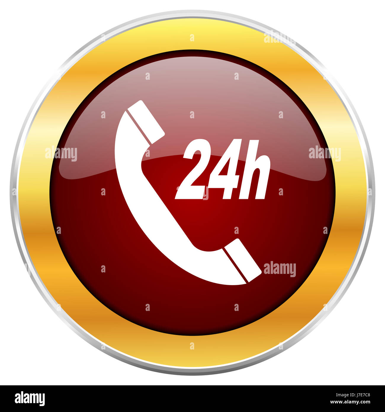 Service red web icon with golden border isolated on white background ...