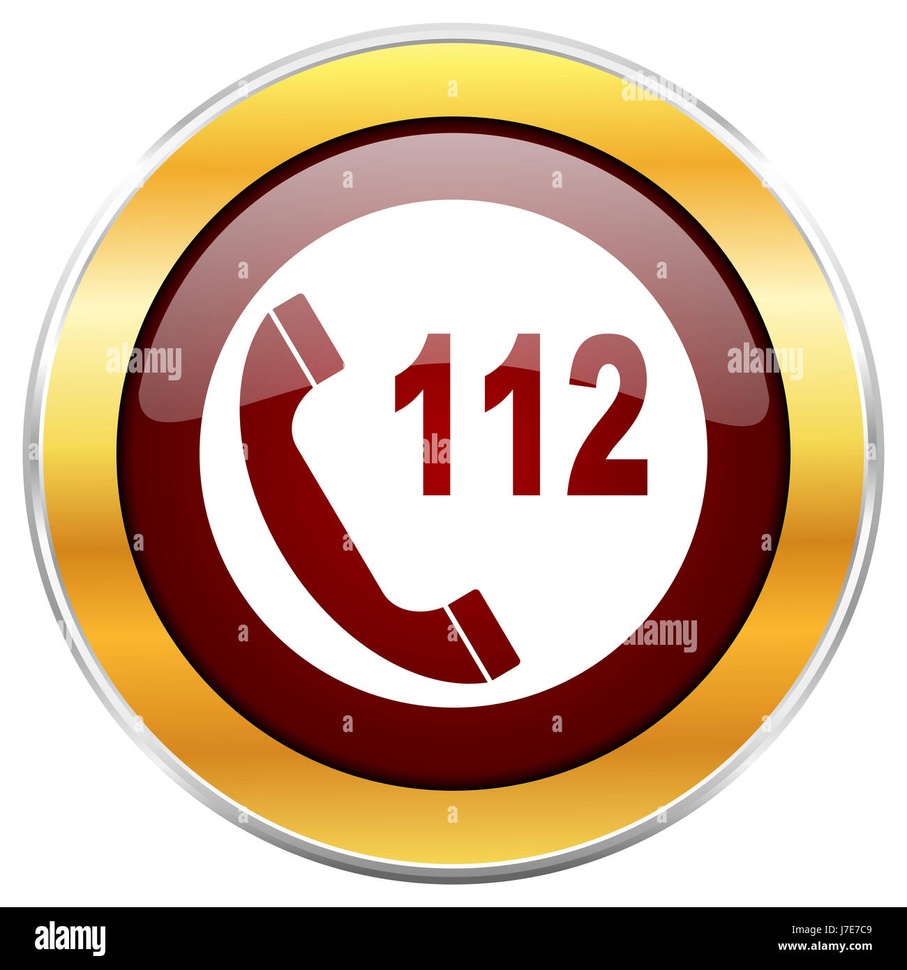 Emergency call red web icon with golden border isolated on white ...