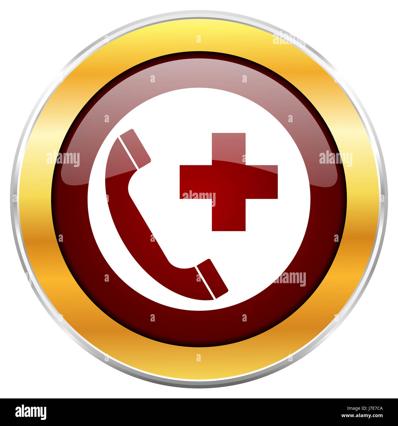 Emergency call red web icon with golden border isolated on white ...