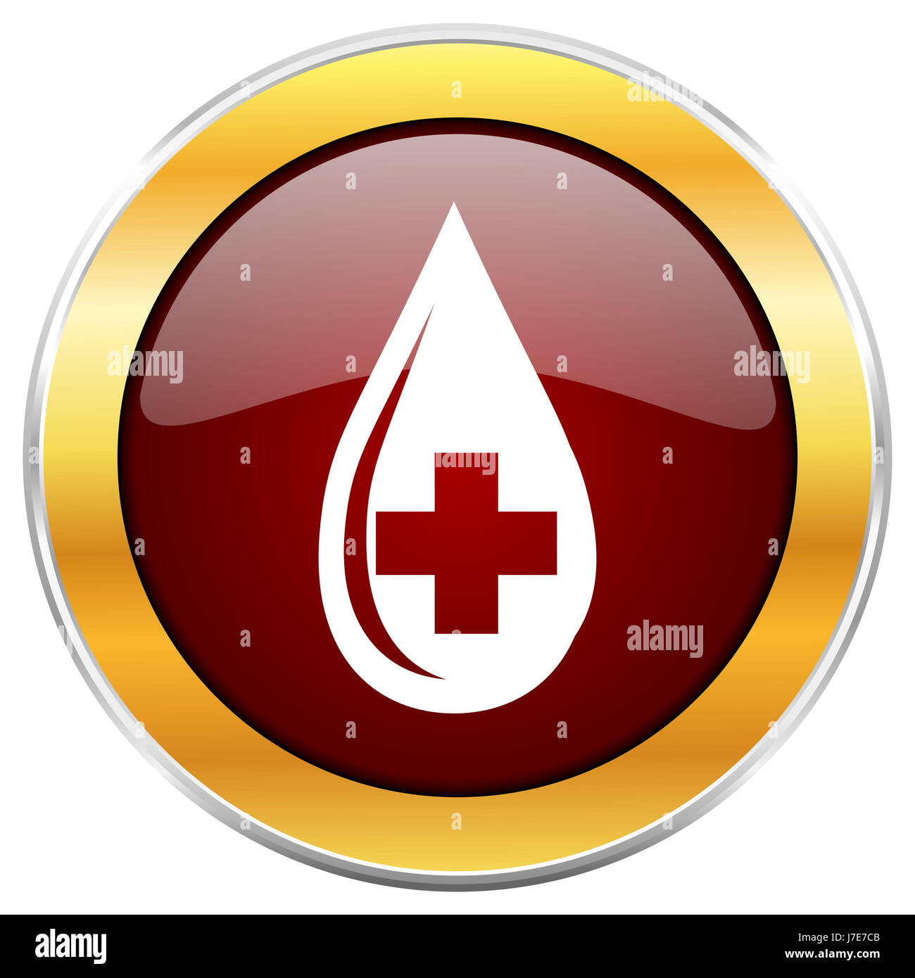 Blood red web icon with golden border isolated on white background ...