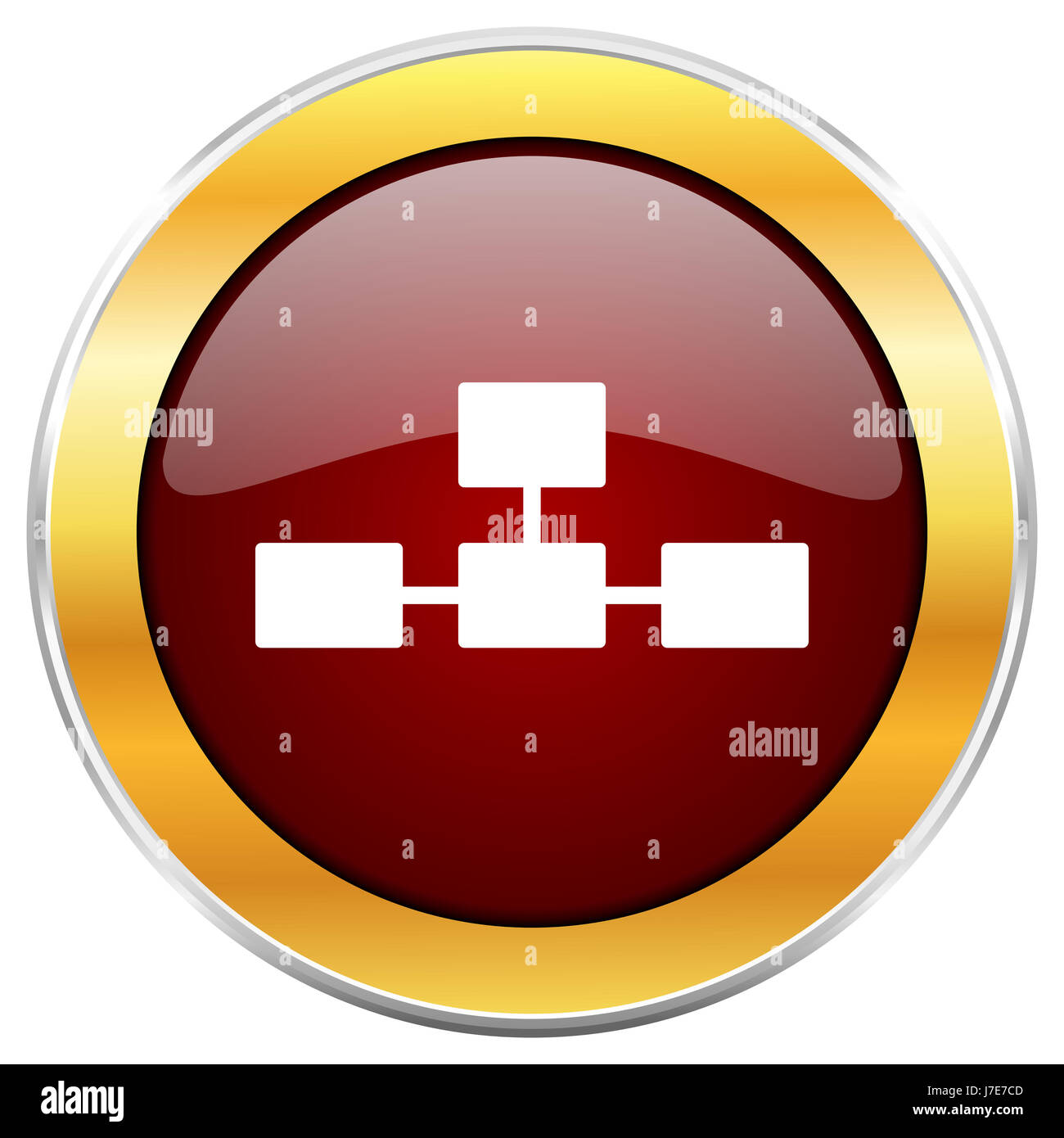 Database red web icon with golden border isolated on white background ...