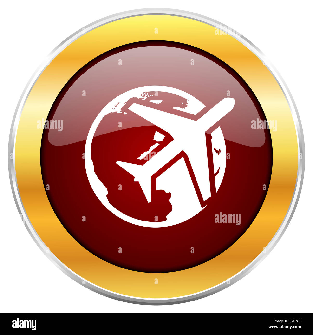 Travel red web icon with golden border isolated on white background ...