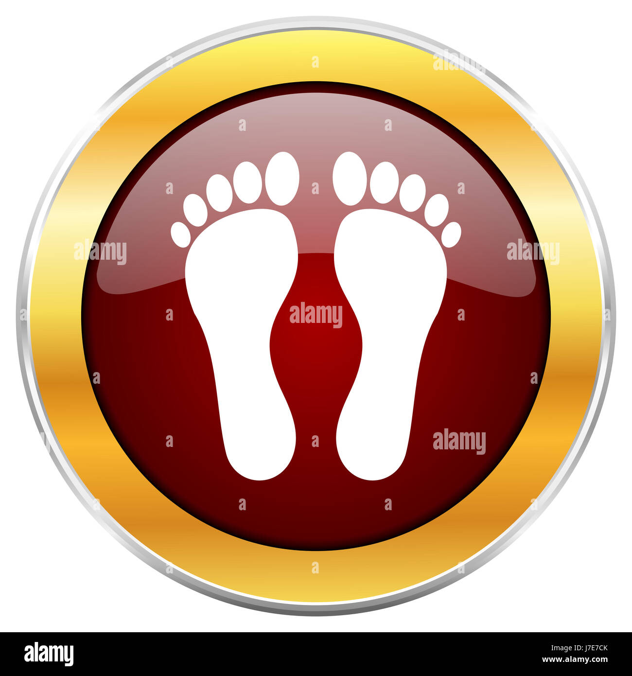 Foot red web icon with golden border isolated on white background ...