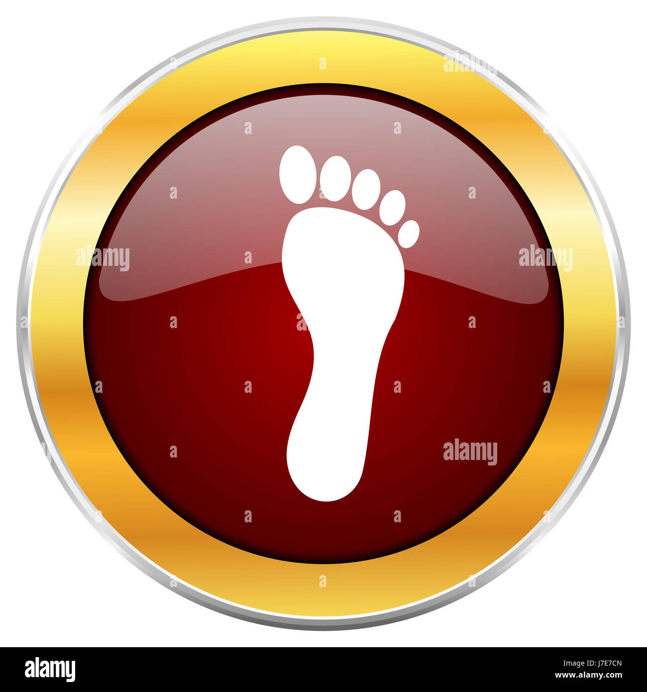 Foot red web icon with golden border isolated on white background ...