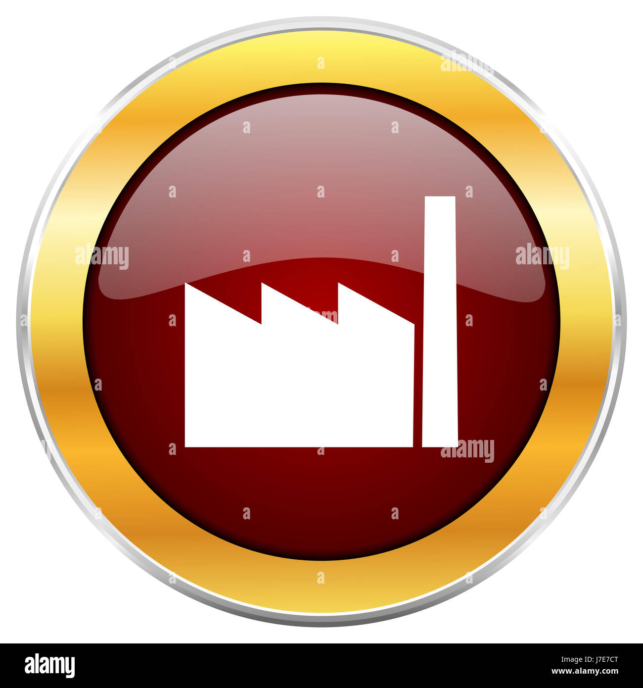 Factory red web icon with golden border isolated on white background ...