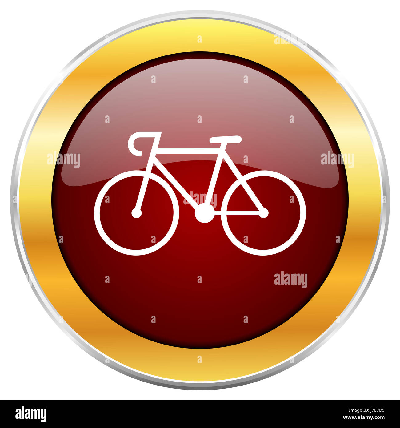 Bicycle red web icon with golden border isolated on white background ...
