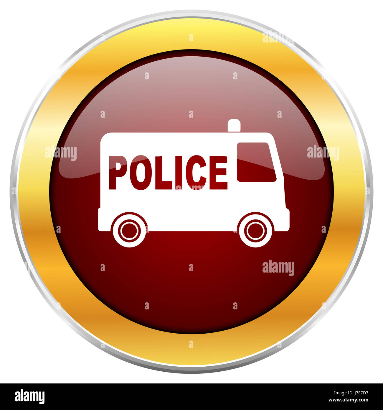Police red web icon with golden border isolated on white background ...